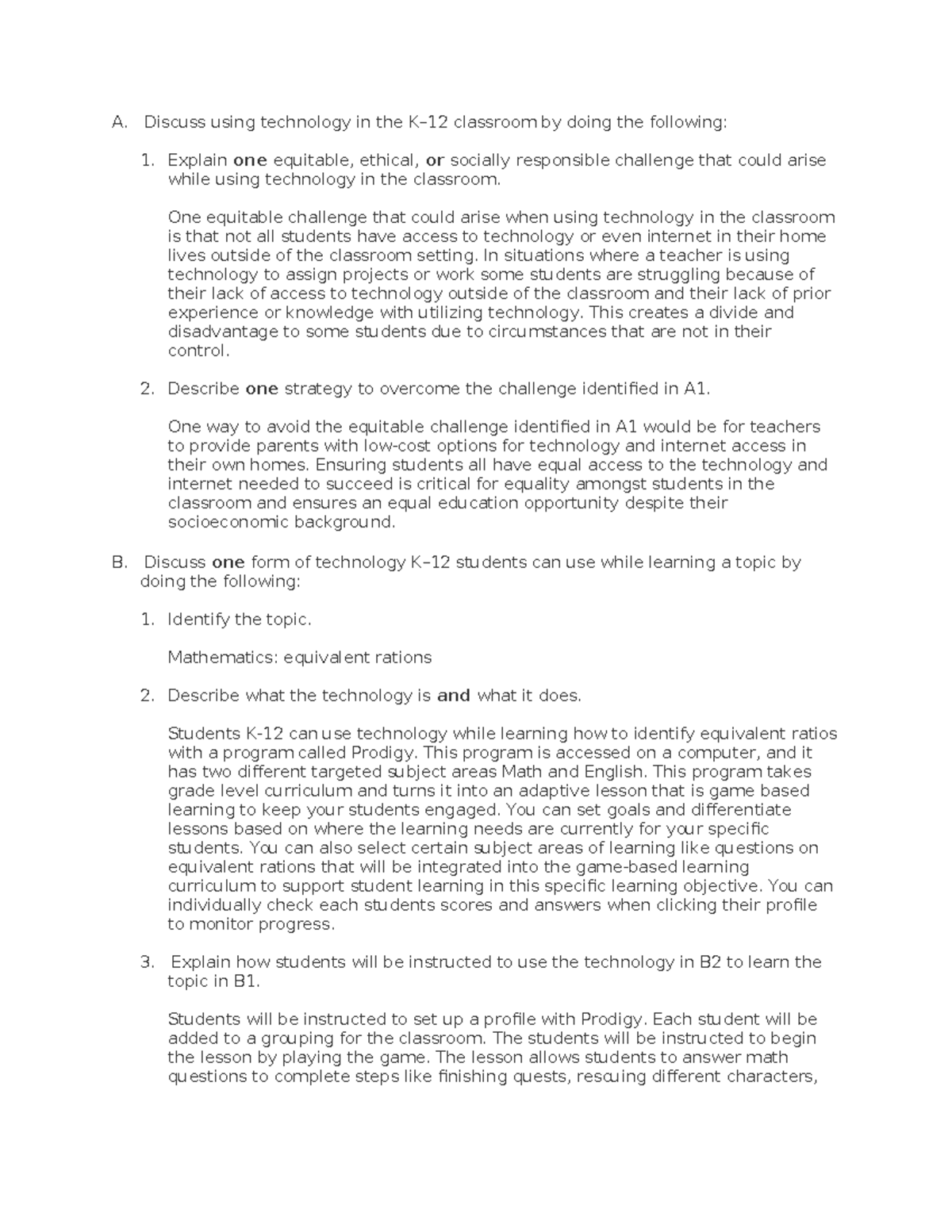 Task 1 - Task 1 passed - A. Discuss using technology in the K–12 ...