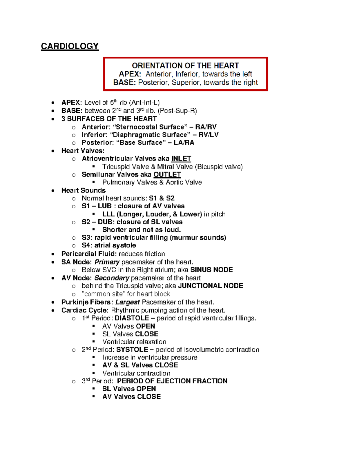 Cardiology Key Notes Physical Therapy - CARDIOLOGY APEX: Level of 5th ...