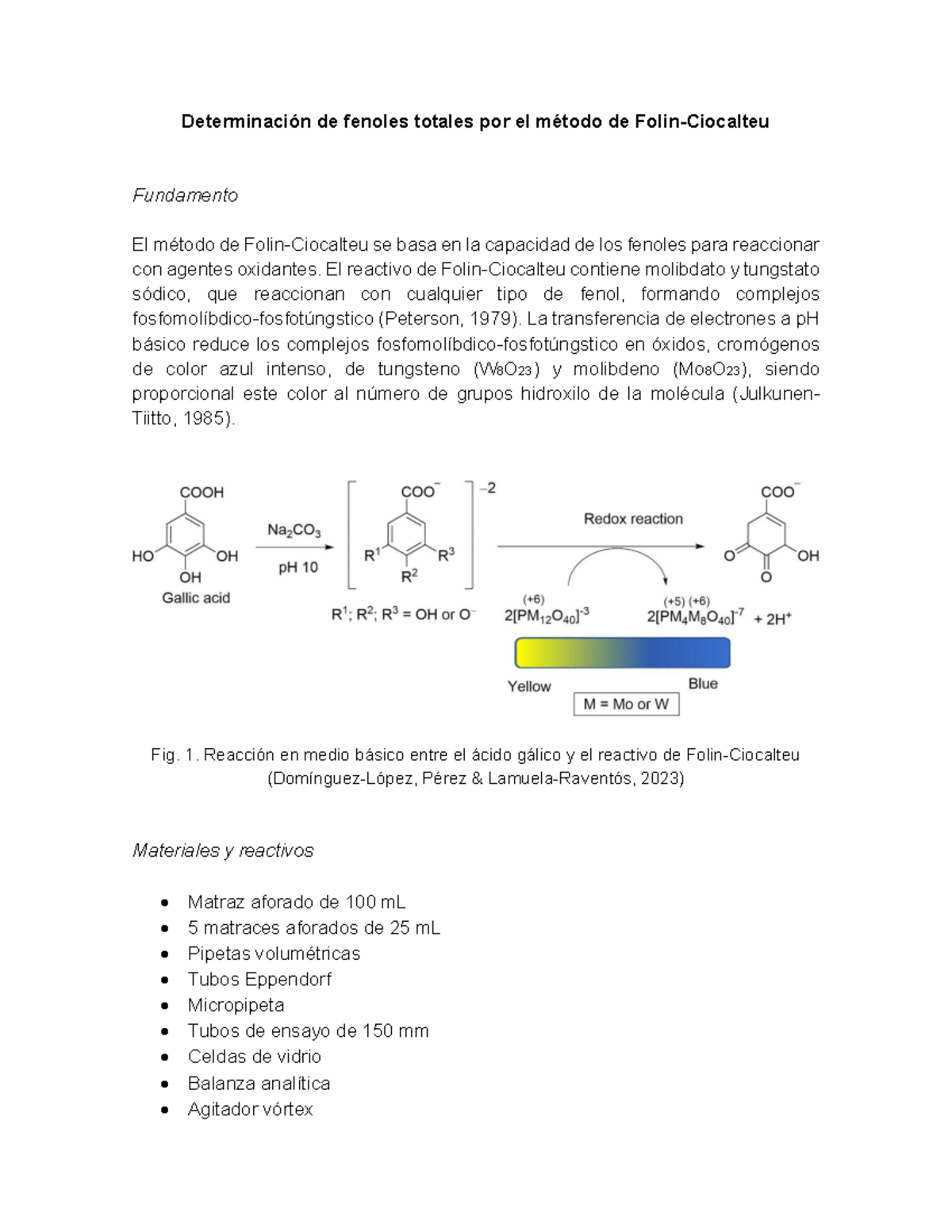 Protocolo Método de Folin - ####### Determinación de fenoles totales ...