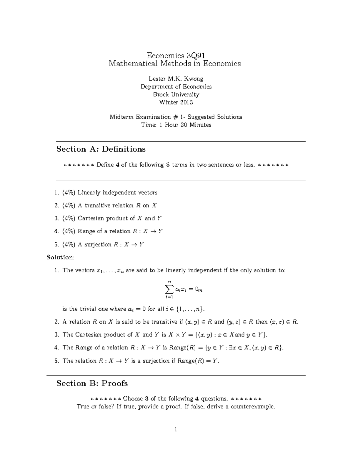 Midterm exam 1 May 2015, answers - Economics 3Q91 Mathematical Methods ...