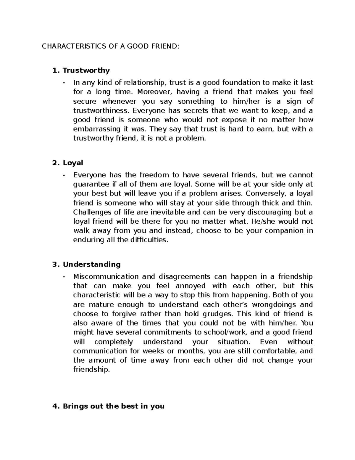 Five Characteristics of a Good Friend with descriptions and ...