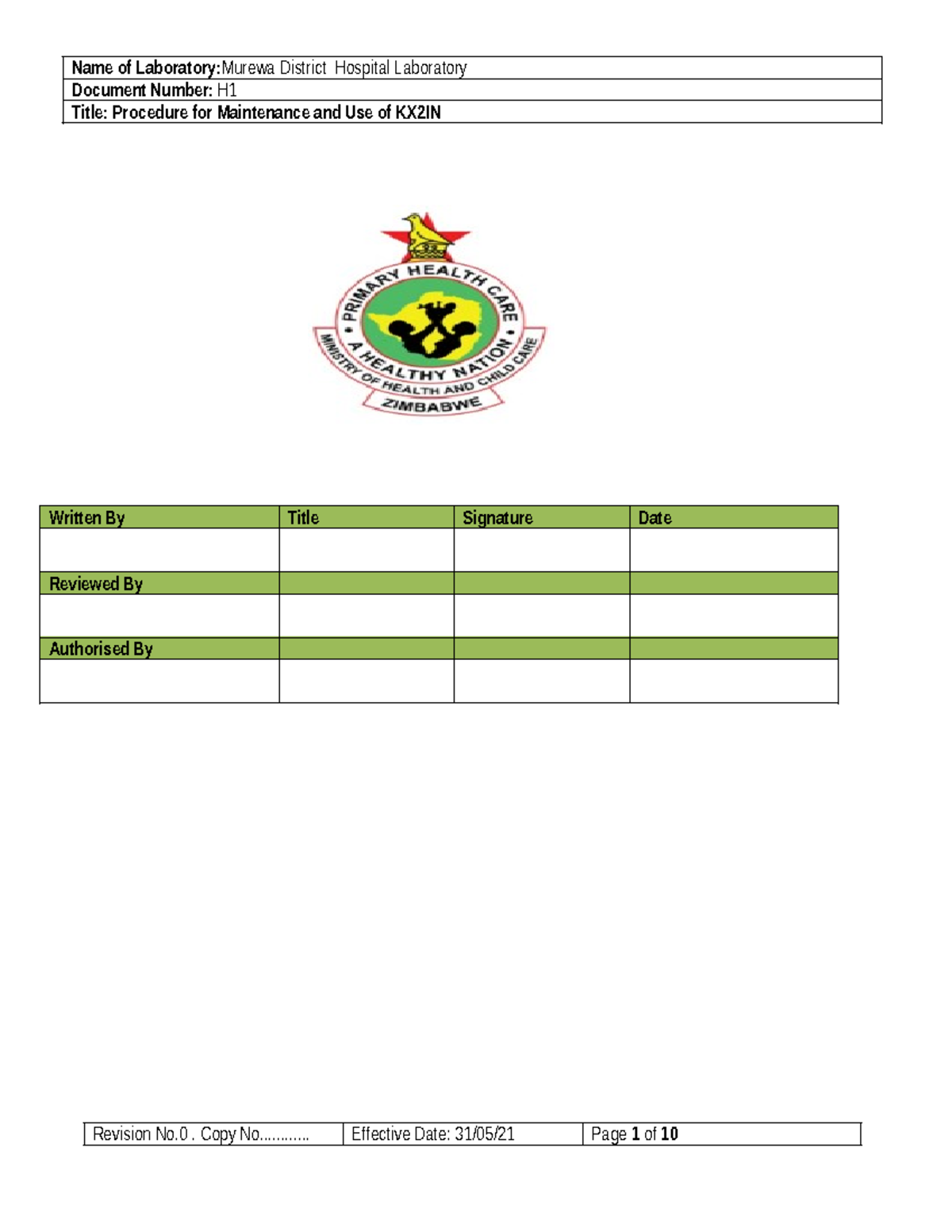 Murewa H 1-Running FBC Samples Using KX21N Analyzer - Document Number ...