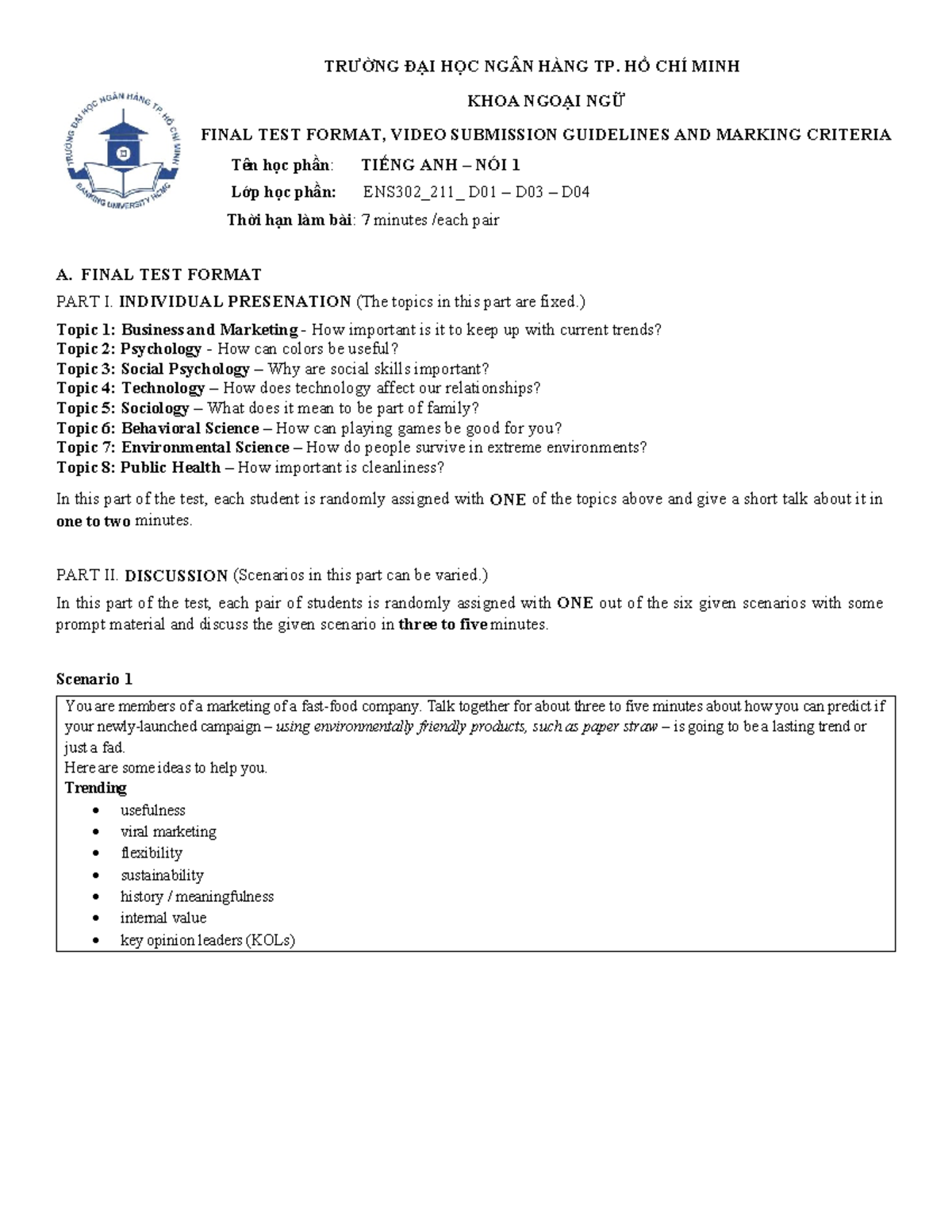 Anhp Final Speaking 1 -Test Format, video submission guidelines and ...