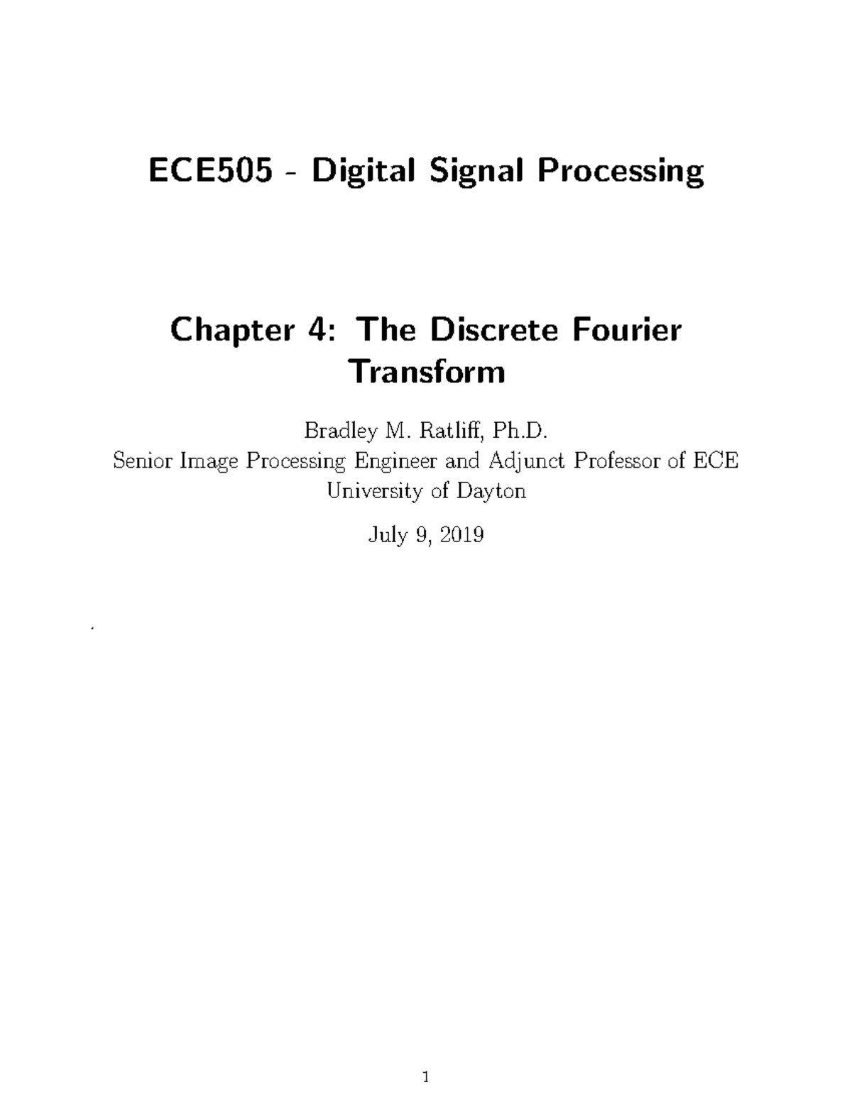 ECE505 Chapter 4 Discrete Fourier Transform - ECE505 - Digital Signal Processing Chapter 4: The ...