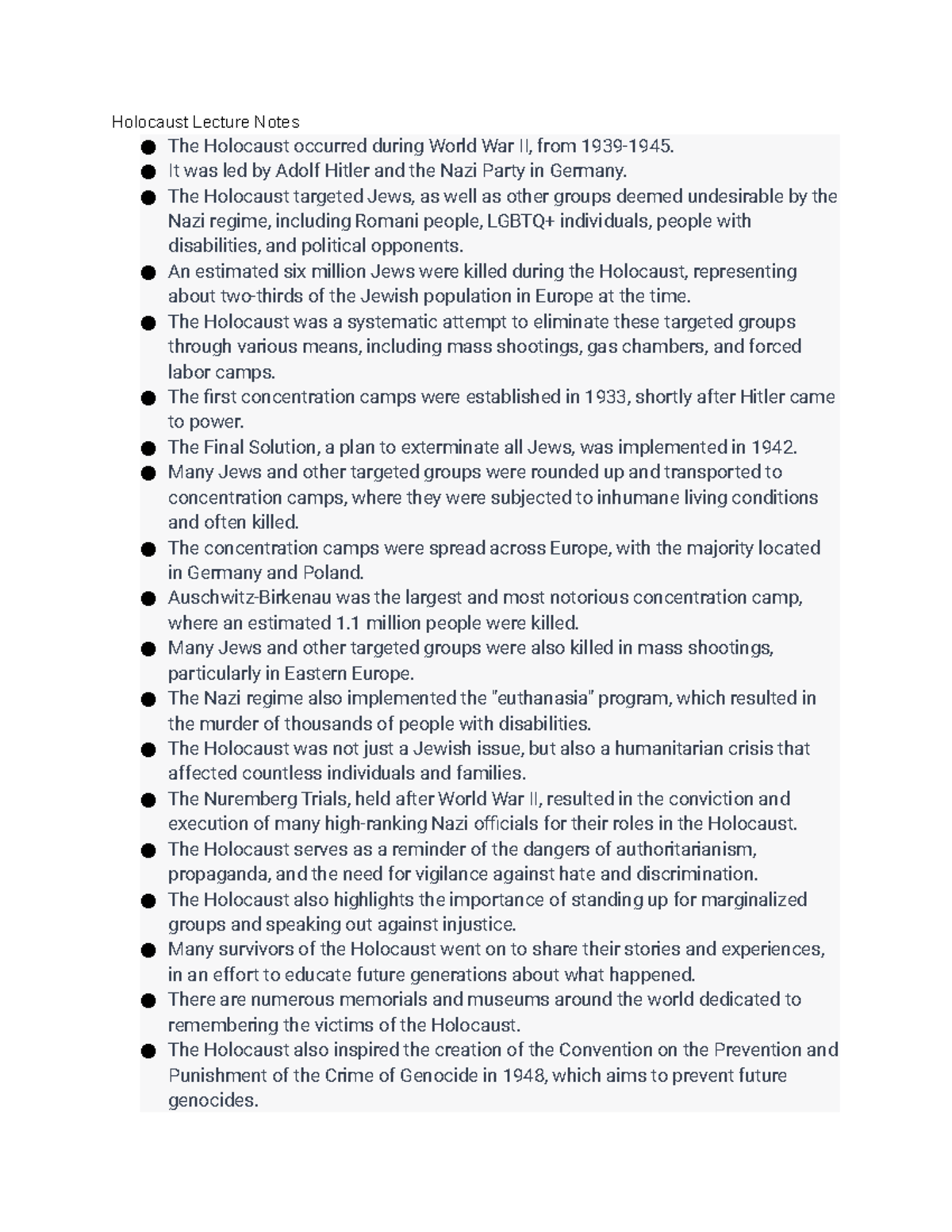 Holocaust Lecture Notes Day 5 - Holocaust Lecture Notes The Holocaust ...