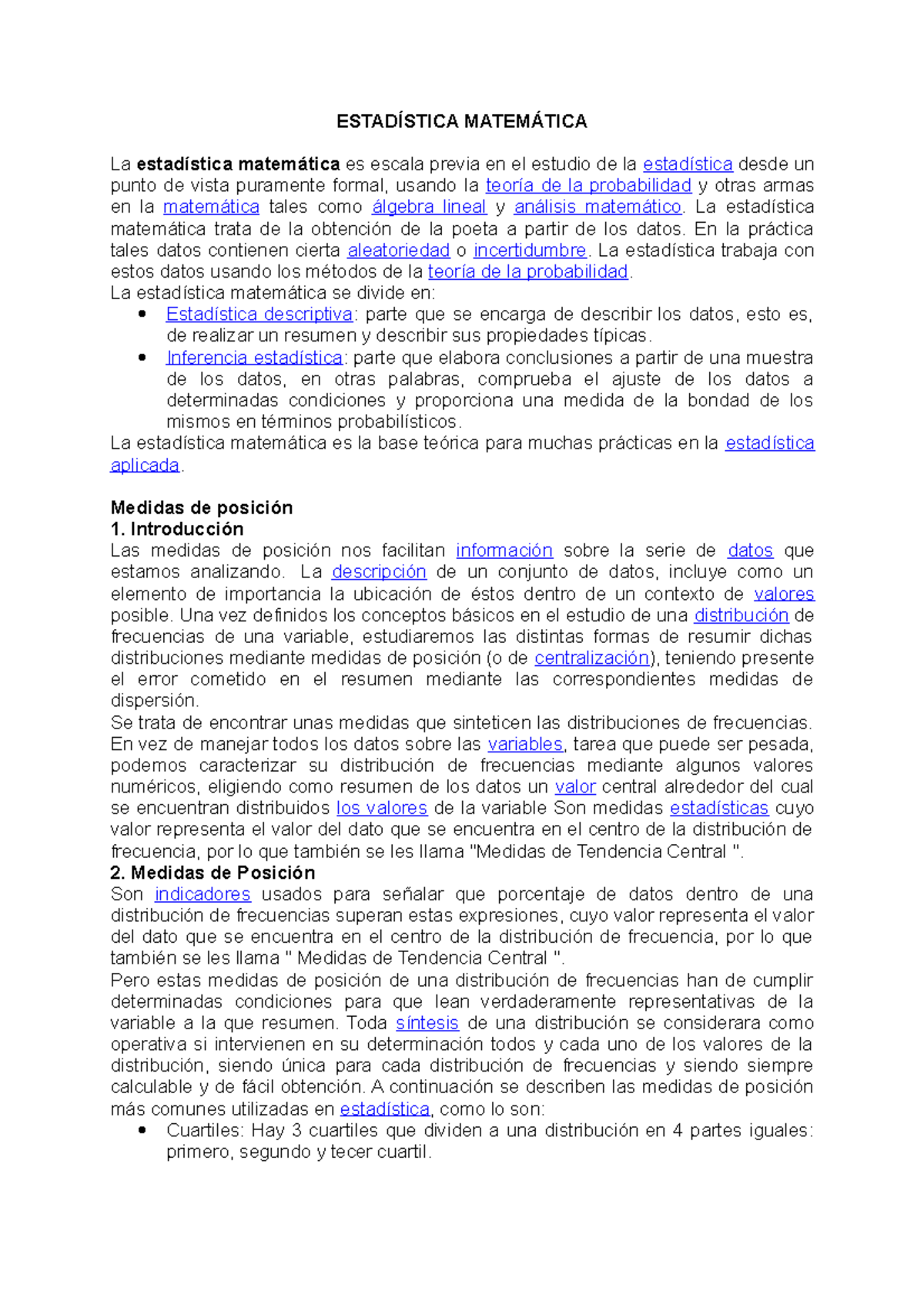 Estadística en la materia de Matemática - ESTADÍSTICA MATEMÁTICA La ...