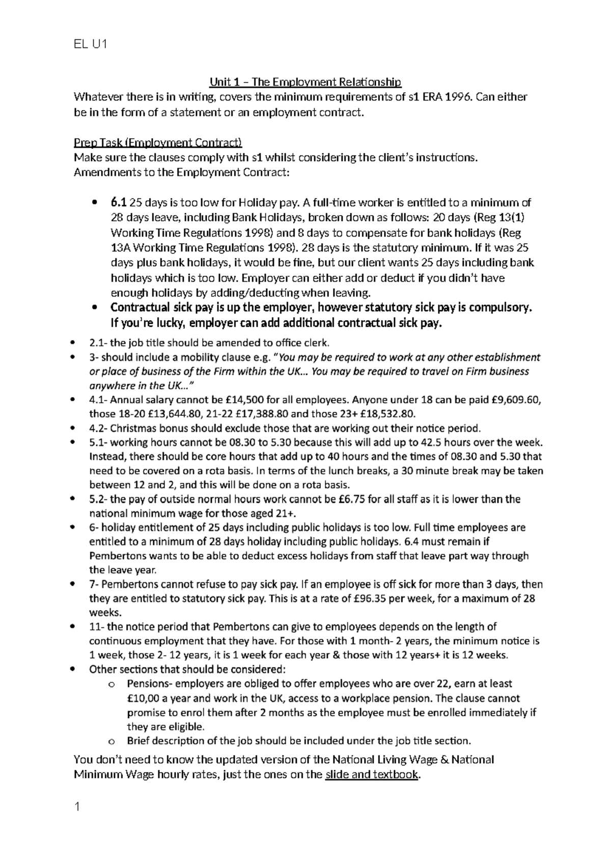 Unit 1 - The Employment Relationship (ULAW) - Unit 1 – The Employment ...