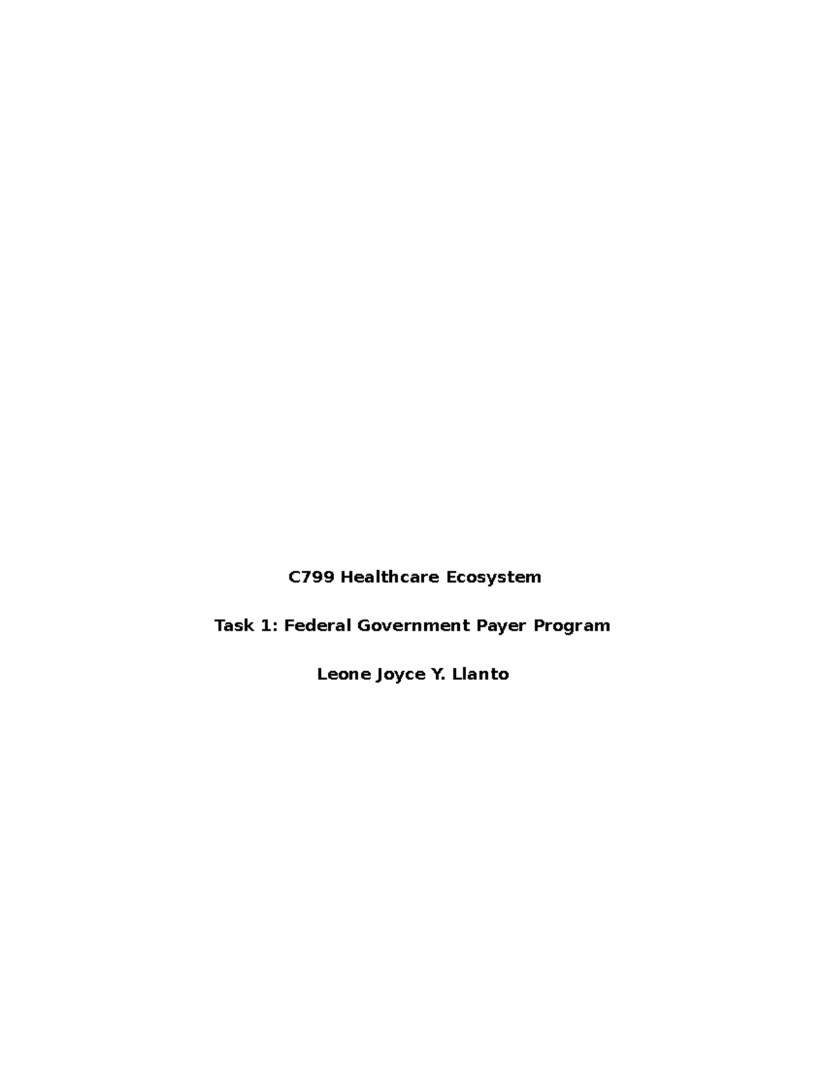 C799 Healthcare Ecosystem Task 1 - Llanto A: Medicare Certification ...