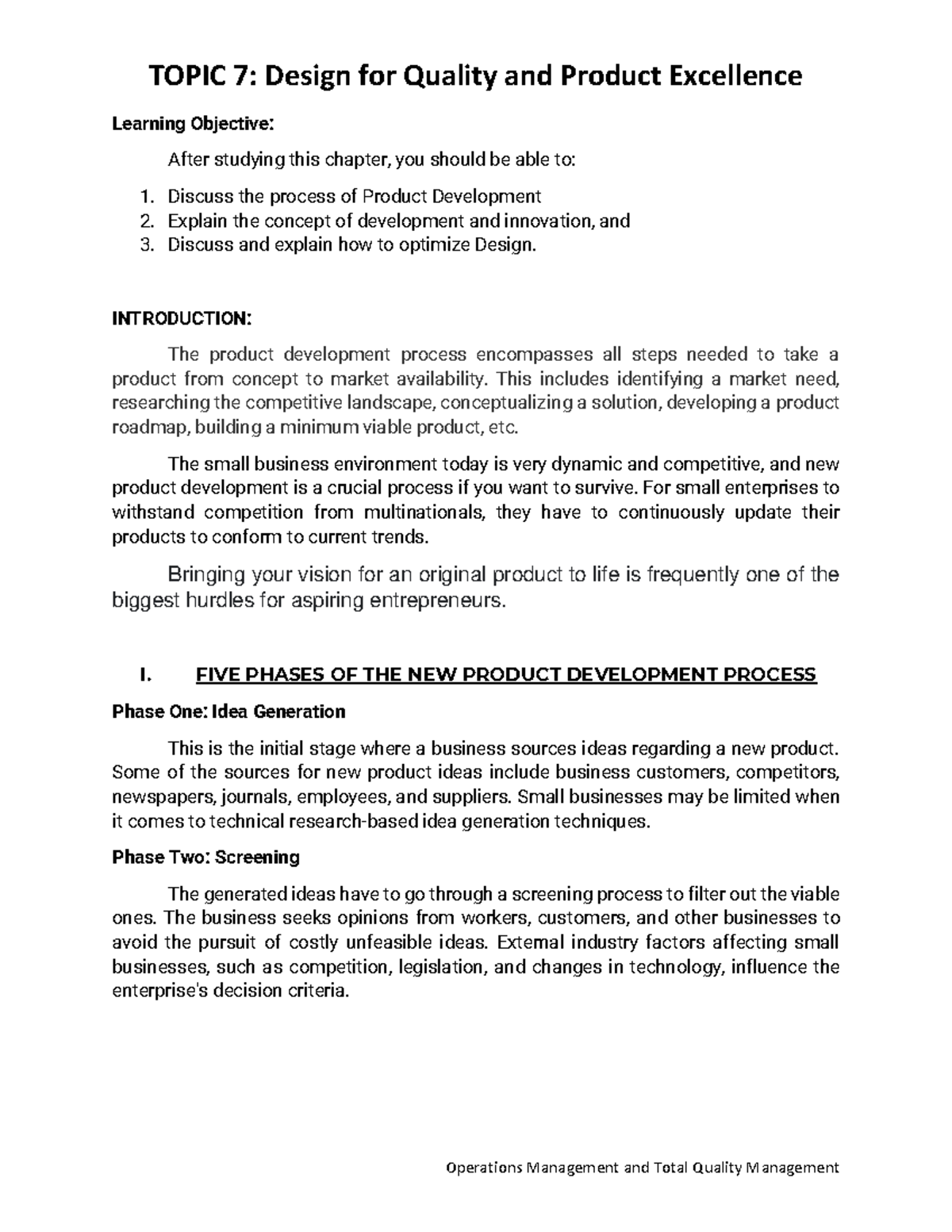 Topic 7 Design FOR Quality Product AND Product Excellence- Students ...