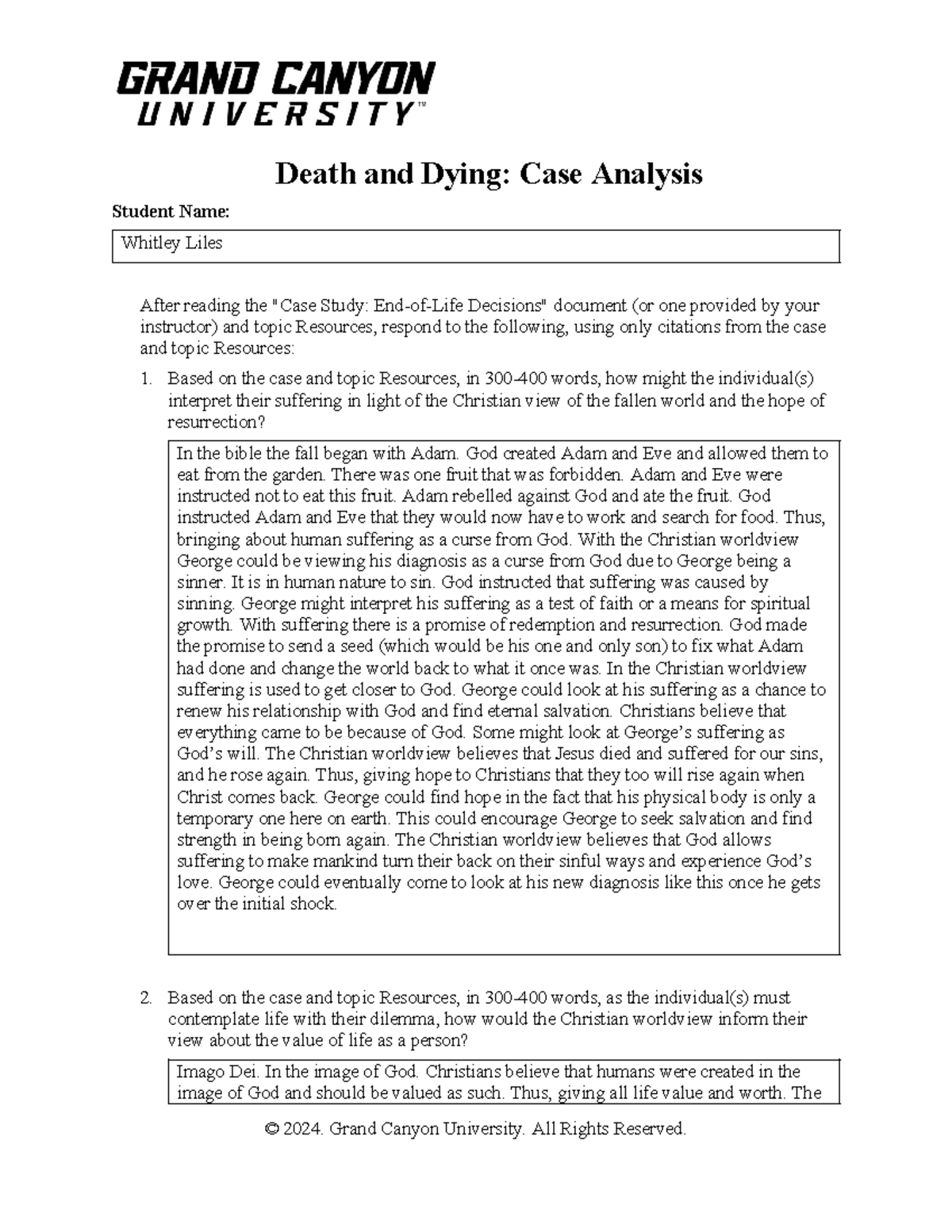 Death and dying - paper - Death and Dying: Case Analysis Student Name ...