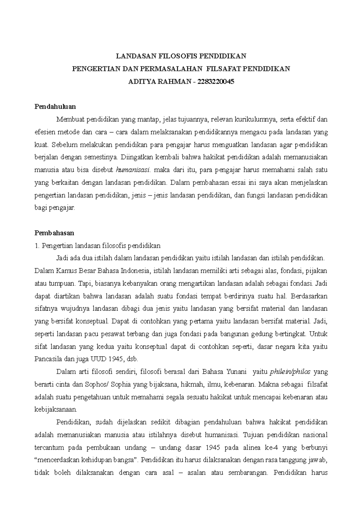 Landasan Filosofis Pendidikan - LANDASAN FILOSOFIS PENDIDIKAN ...