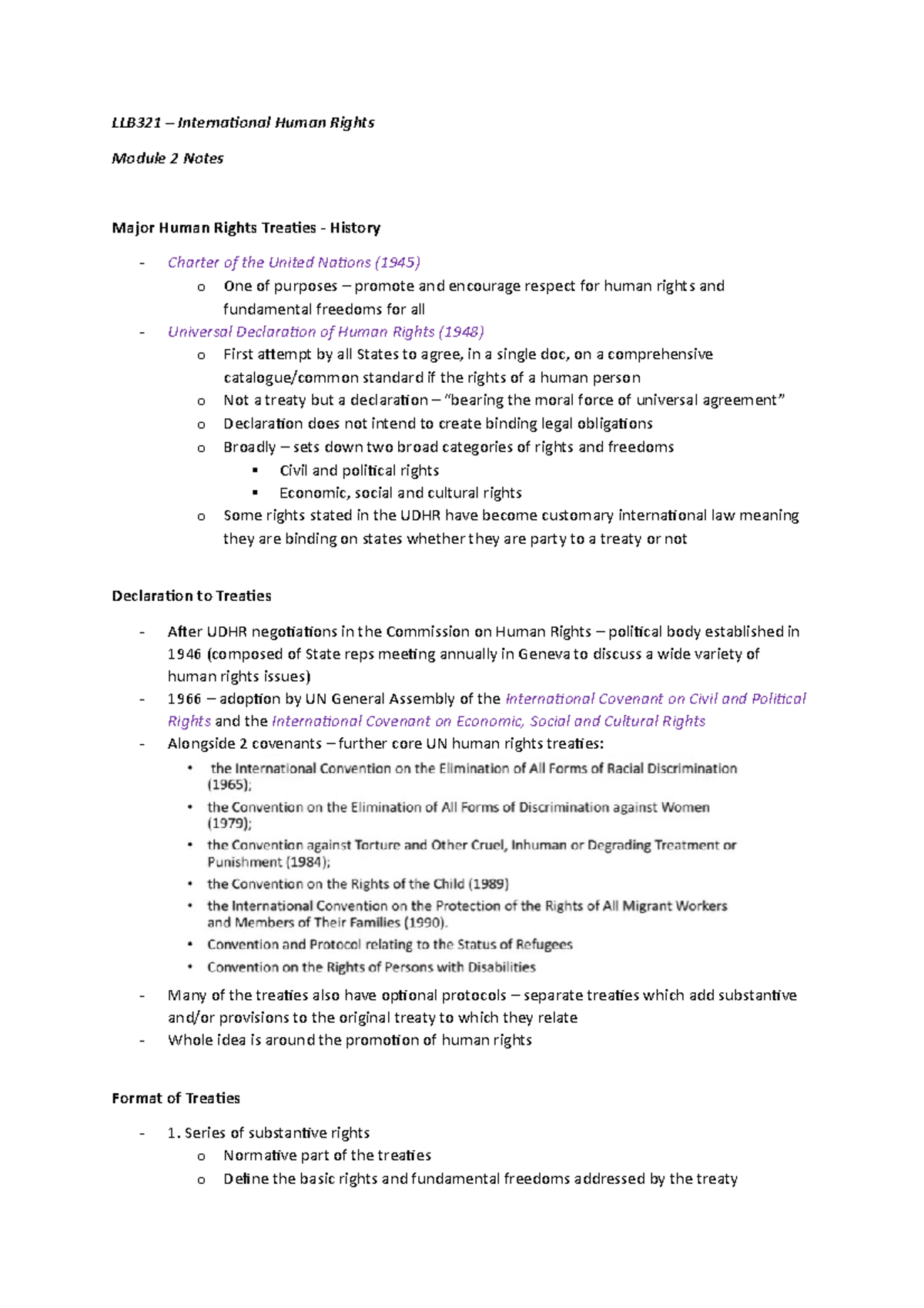 International LAW Module TWO Notes - LLB321 – International Human ...