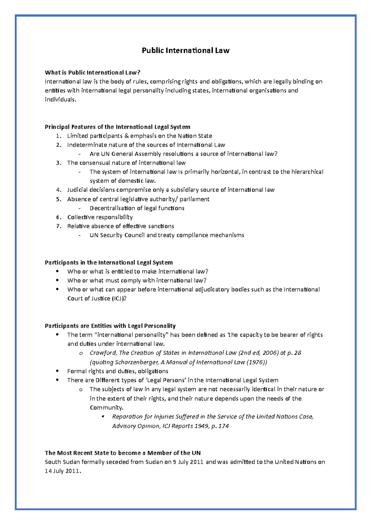 LAWS 101 - International Law - Public International Law What is Public ...