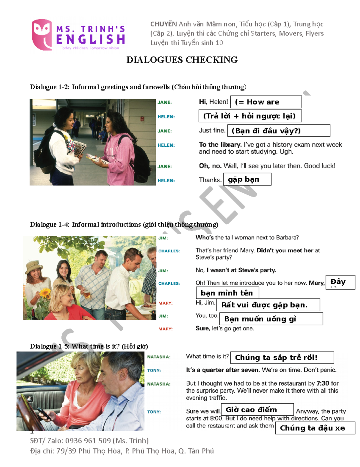 Dialogues Checking (2-4-5) - DIALOGUES CHECKING Dialogue 1-2: Informal ...