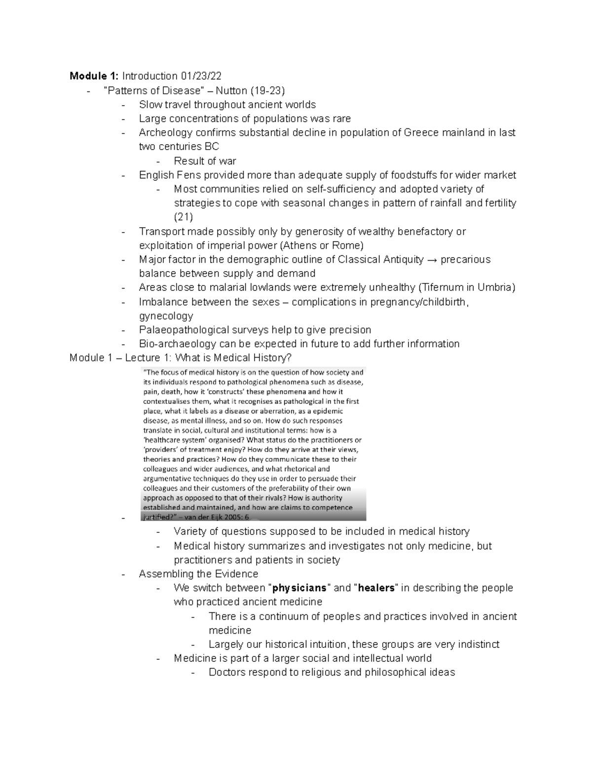 Ancient Medicine Notes - Module 1: Introduction 01/23/ - “Patterns of ...