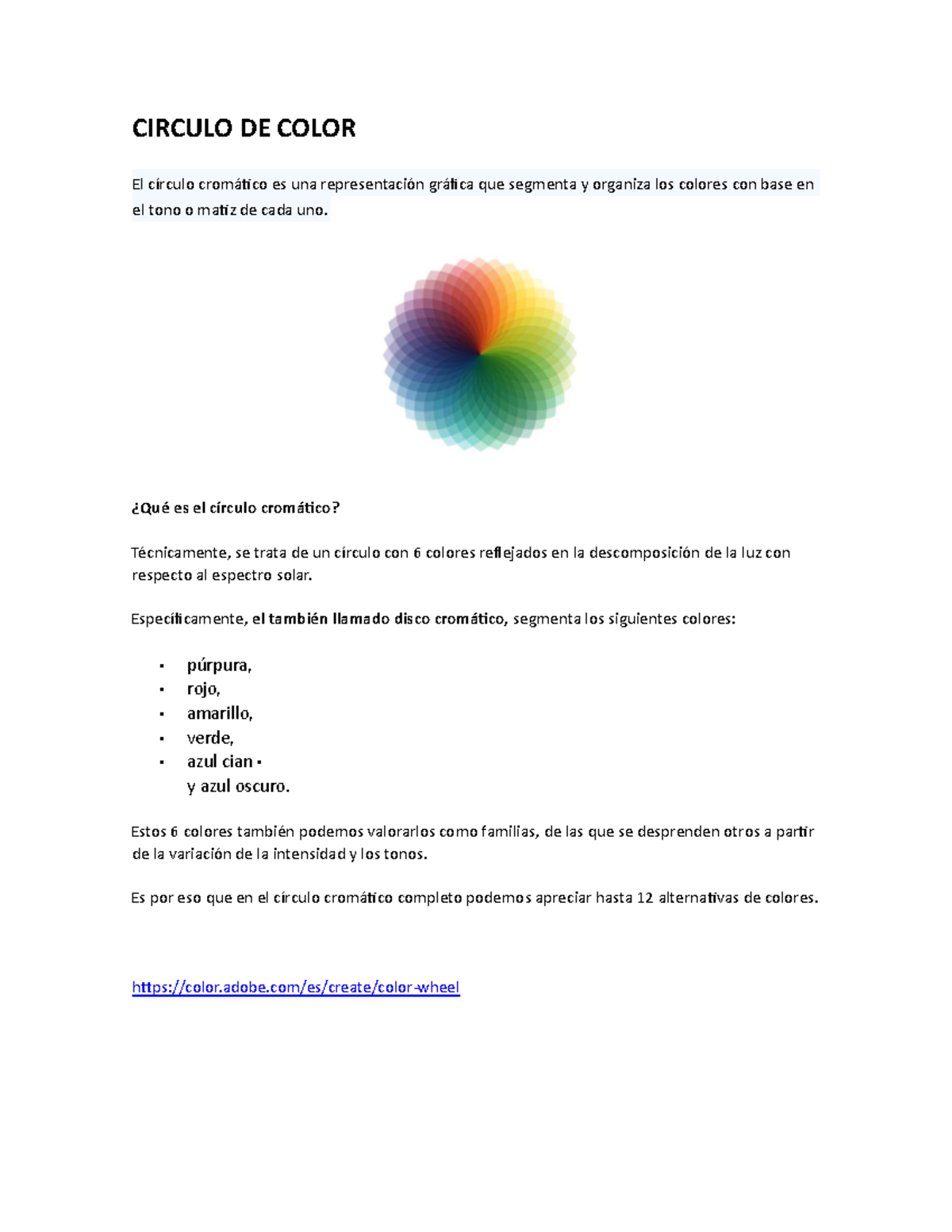 Circulo DE Color - Teoria - CIRCULO DE COLOR El círculo cromático es ...