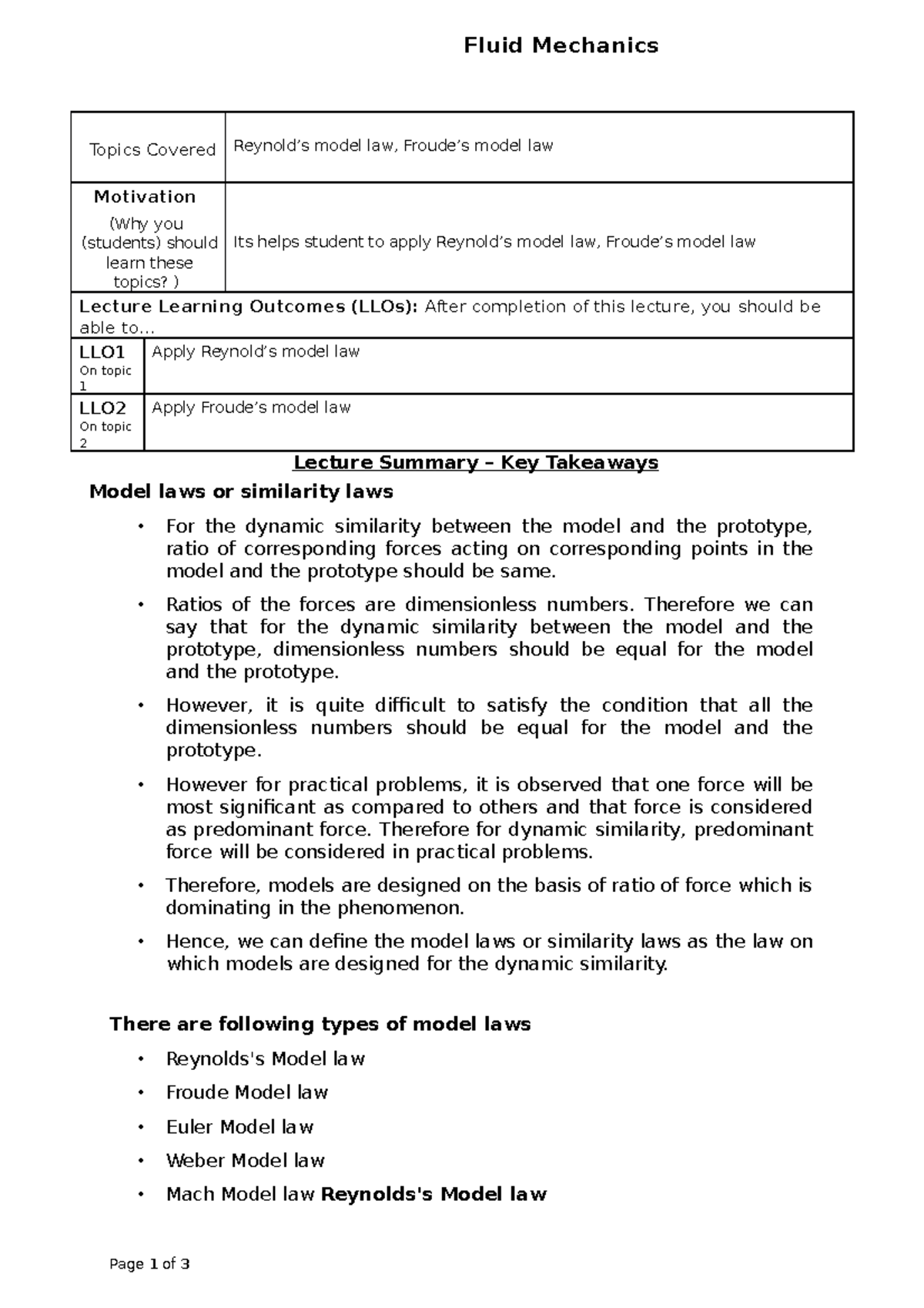 Reynold’s model law, Froude’s model law - Fluid Mechanics Topics ...