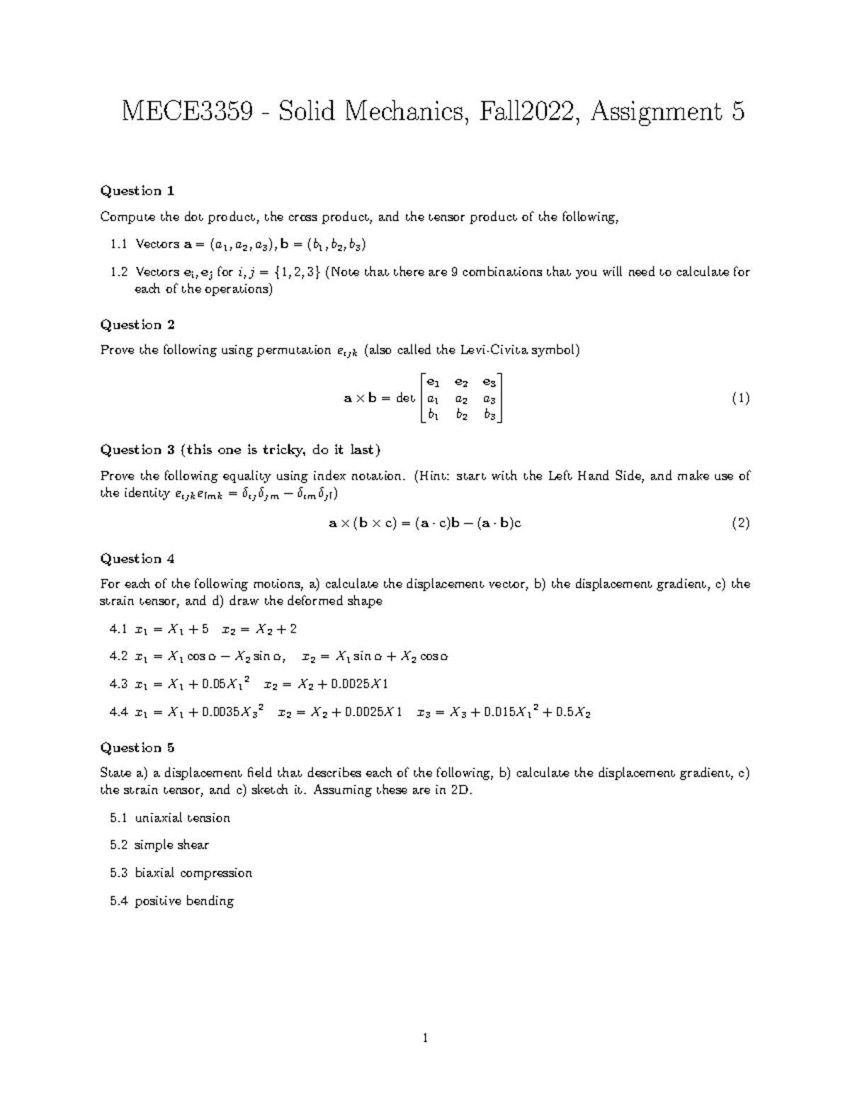 MECE3369 assignment 5 - homework 5 - MECE3359 - Solid Mechanics ...