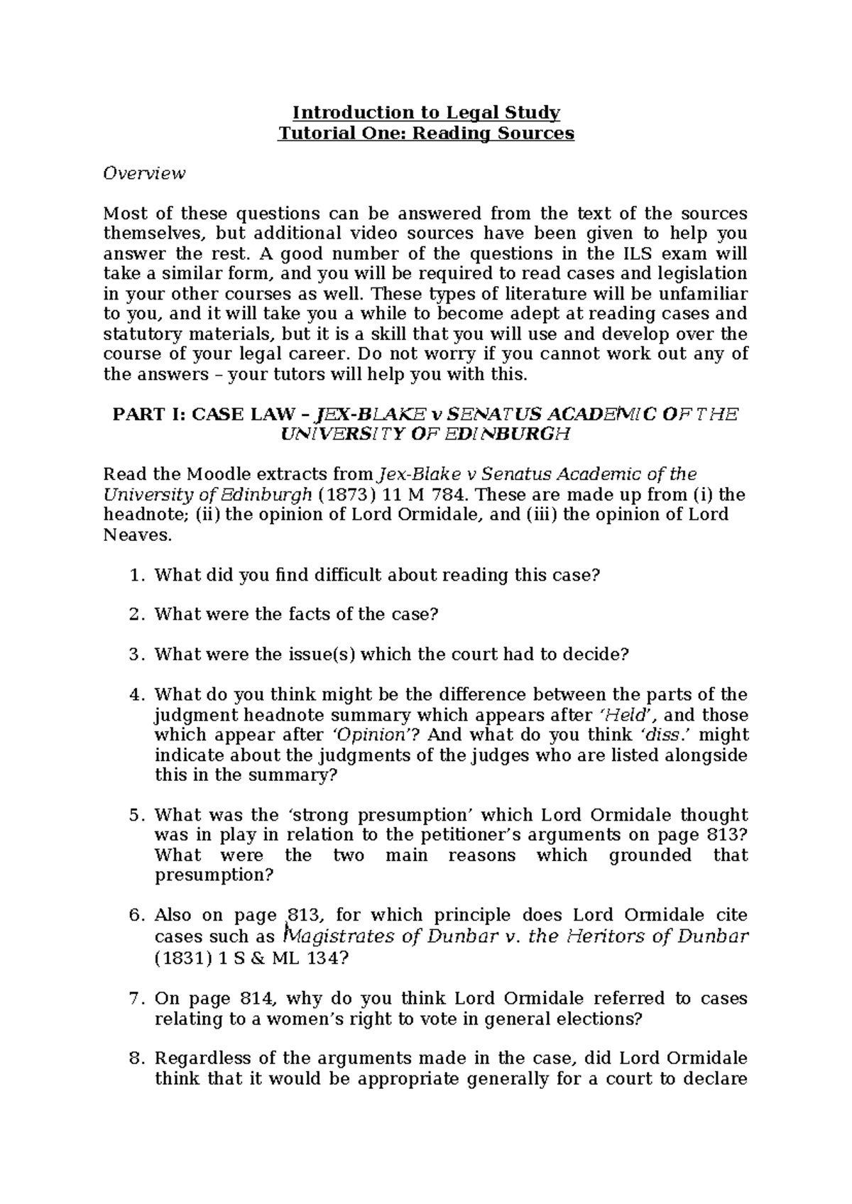 ILS - 2022-23 - Tutorial 3 - Introduction to Legal Study Tutorial One: Reading Sources Overview ...