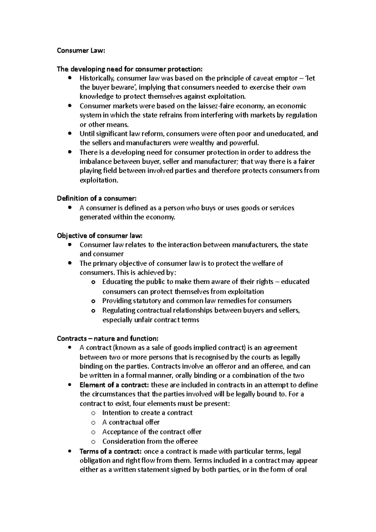 Legal Studies Notes - Consumer Law 2 - Consumer Law: The developing ...