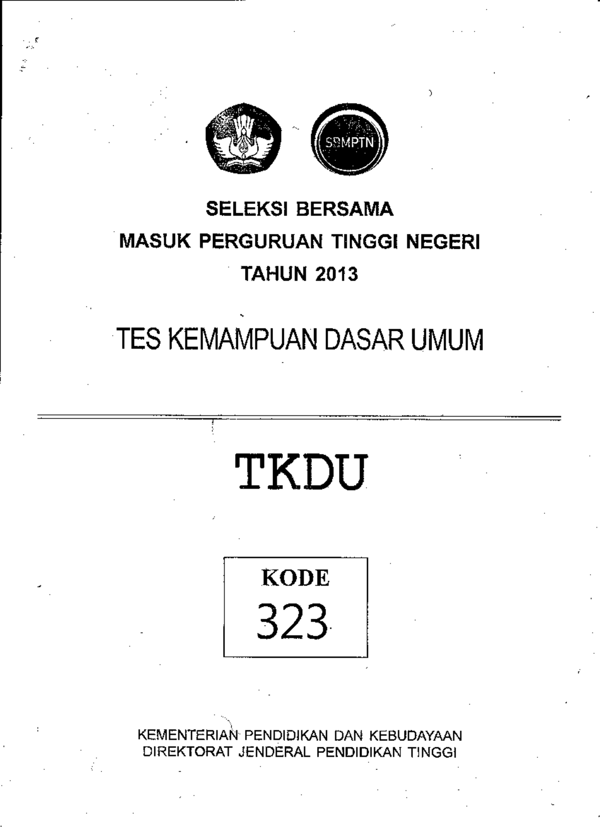 Sbmptn 2013 TKDU Kode323 - UTBK - Studocu