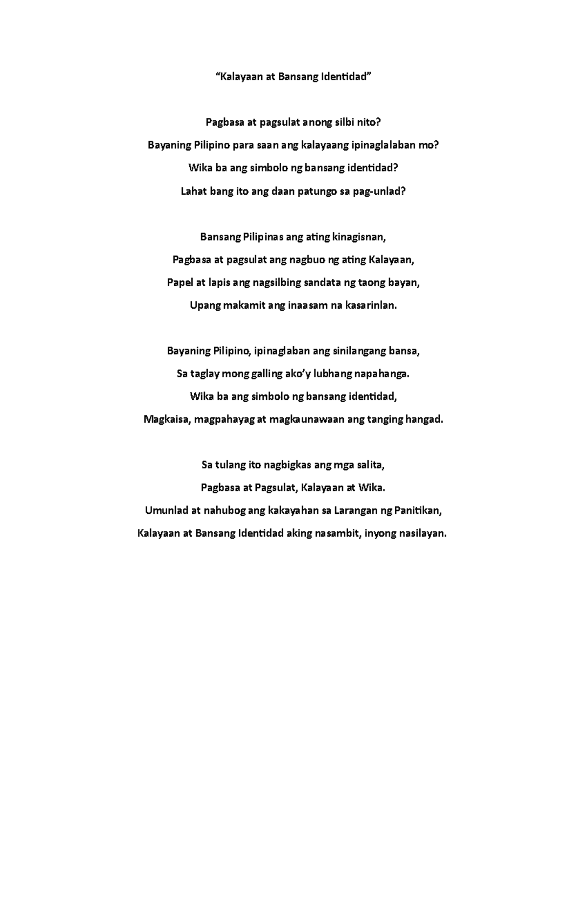 Poem about Nation Building in The Contemporary World - “Kalayaan at ...