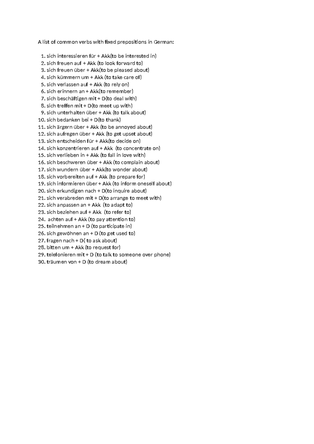 Fixed Prepositions in German - A list of common verbs with fixed ...
