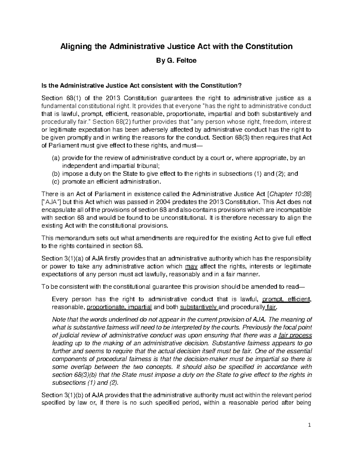Aligning the Administrative Justice Act with the Constitution - Feltoe ...