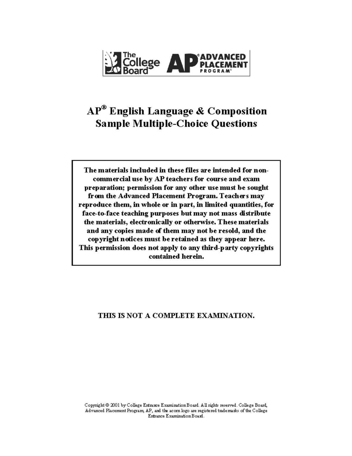 Ap Lang Multiple Choice Practice AP English Language Amp Composition