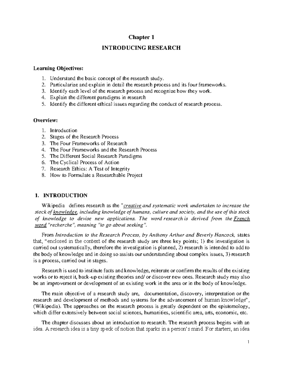 Chapter 1 - Introducing Research - Chapter 1 INTRODUCING RESEARCH ...