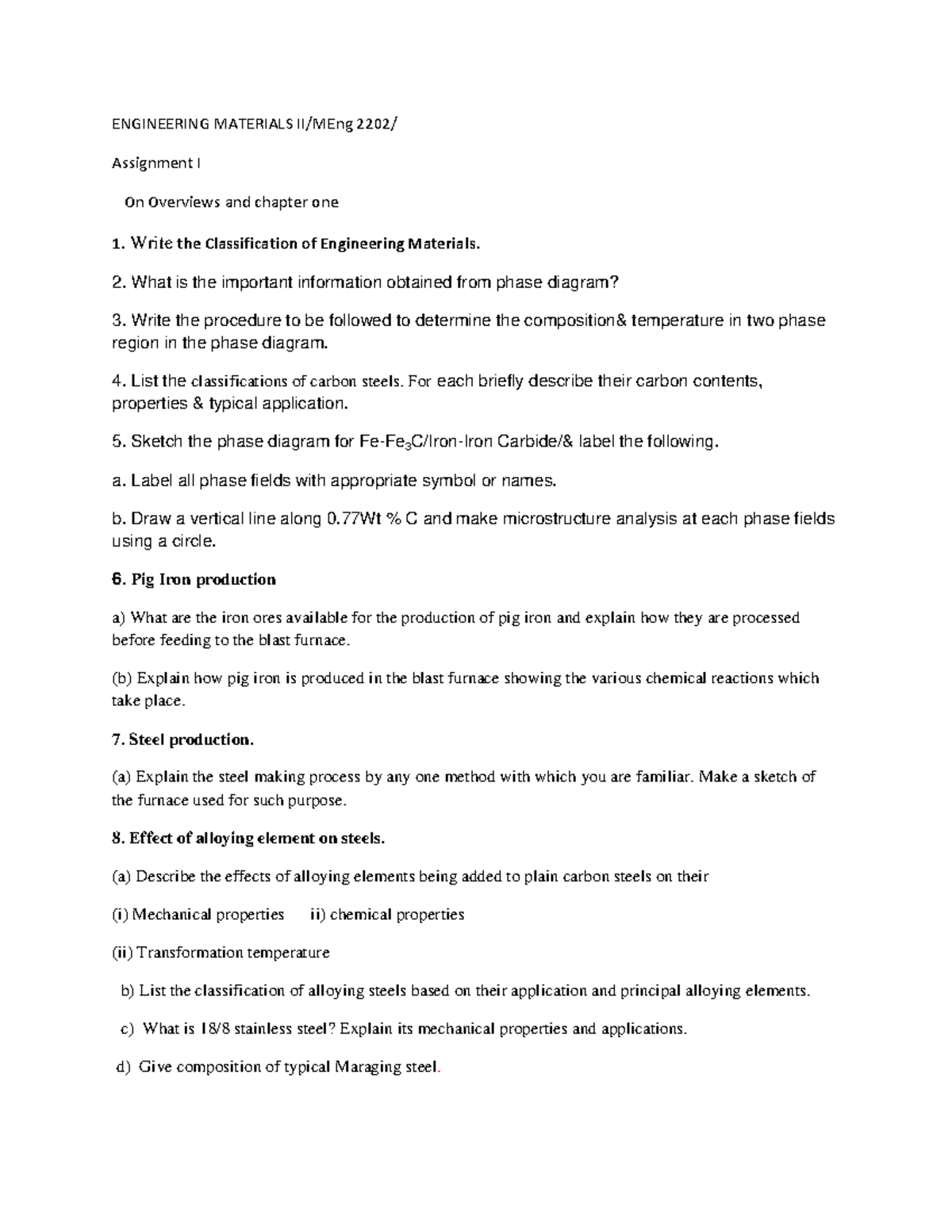 ASSIgnement I - Stunning - ENGINEERING MATERIALS II/MEng 2202 ...