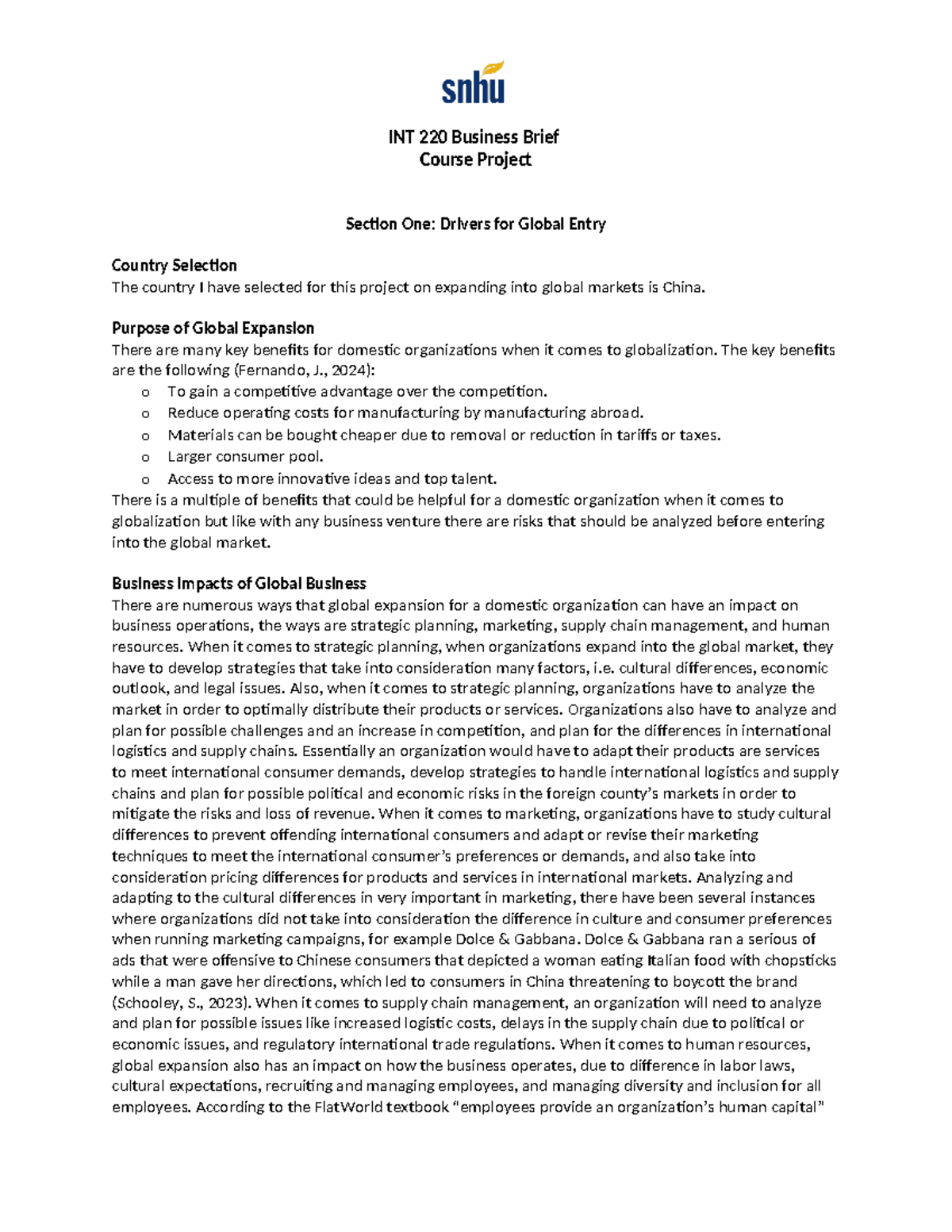 INT 220 Business Brief Module 7 - INT 220 Business Brief Course Project ...