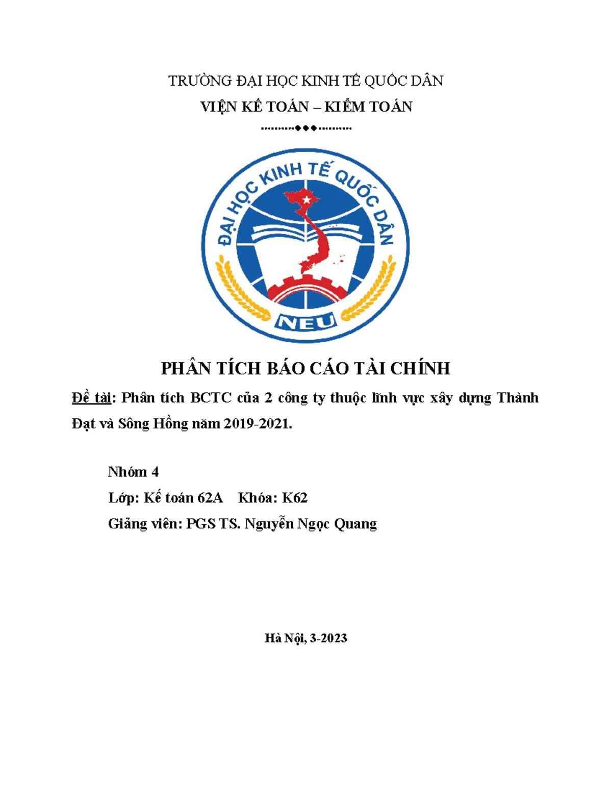 PT-BCTC - TRƯỜNG ĐẠI HỌC KINH TẾ QUỐC DÂN VIỆN KẾ TOÁN – KIỂM TOÁN PHÂN TÍCH - Studocu