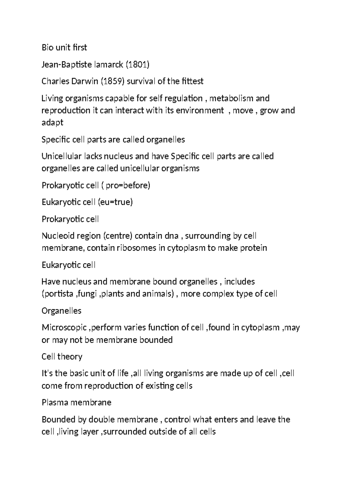 Bio unit first - Summary B. Tech CSE - Bio unit first Jean-Baptiste ...