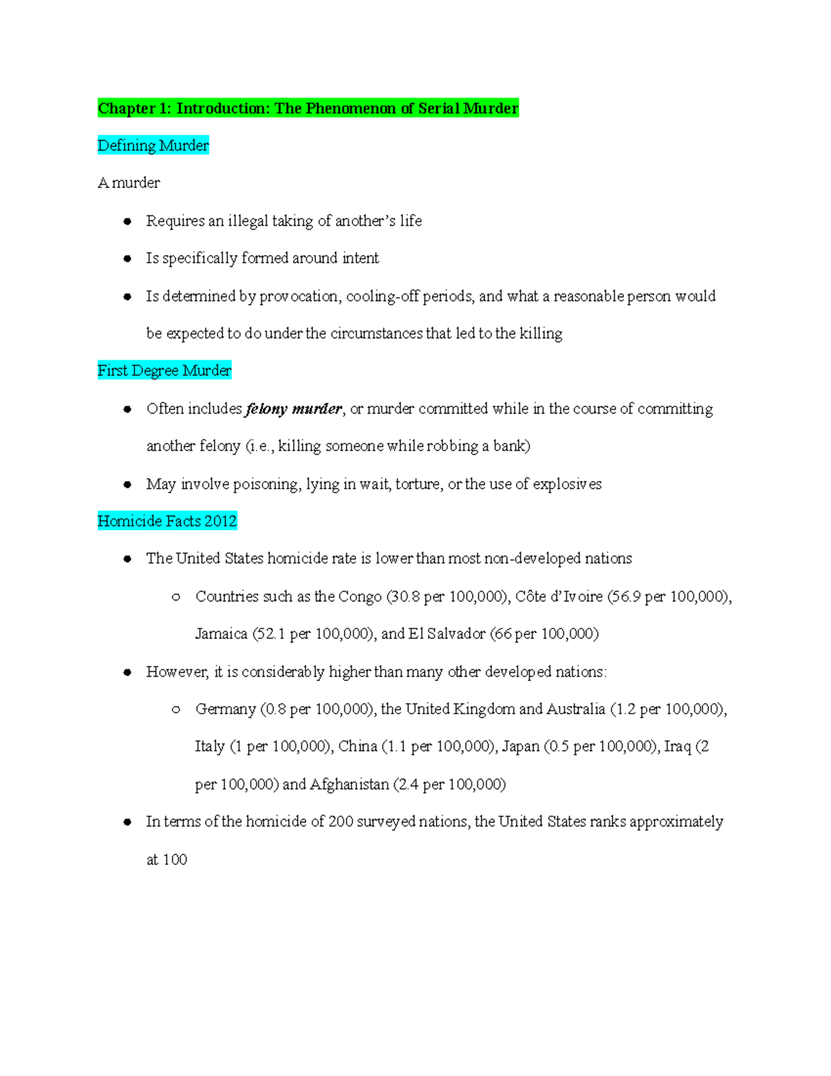 Homicide and serial killers notes outline - Chapter 1: Introduction ...