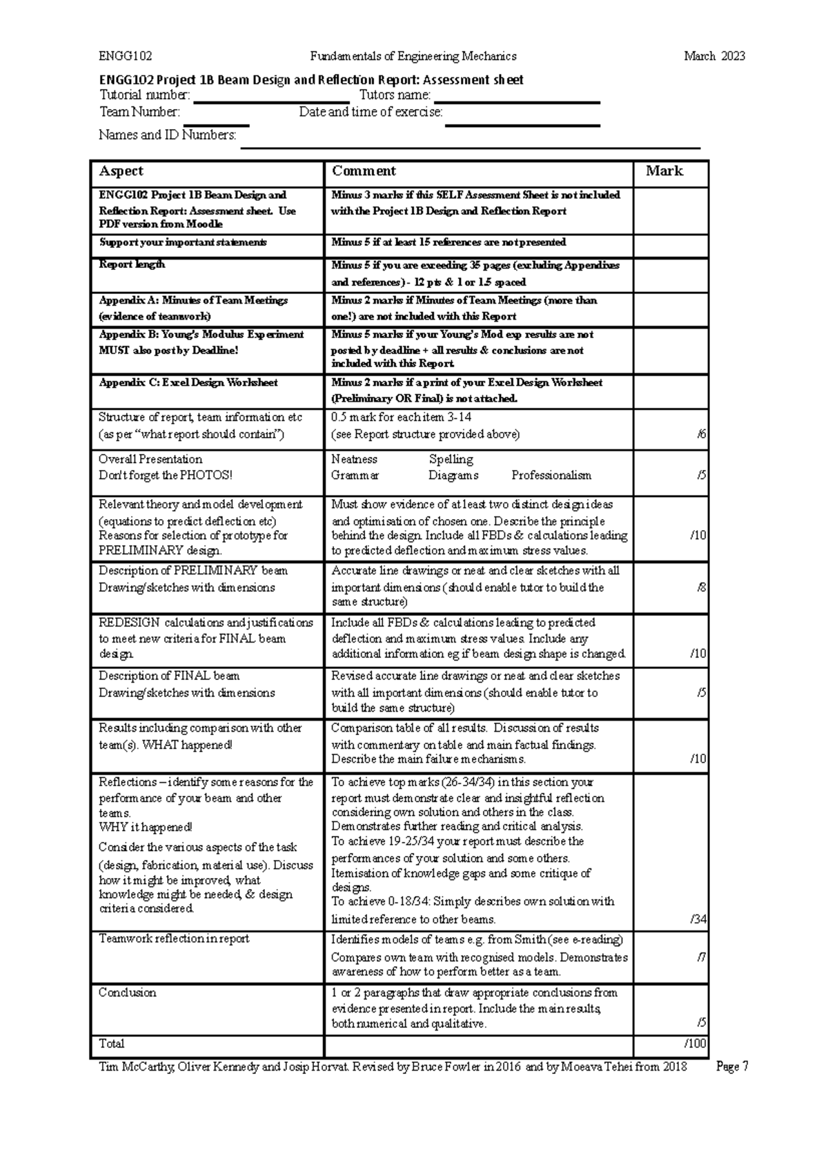 ENGG102 Project 1 Attempt B - Assessment marking sheet 2023 - ENGG102 ...