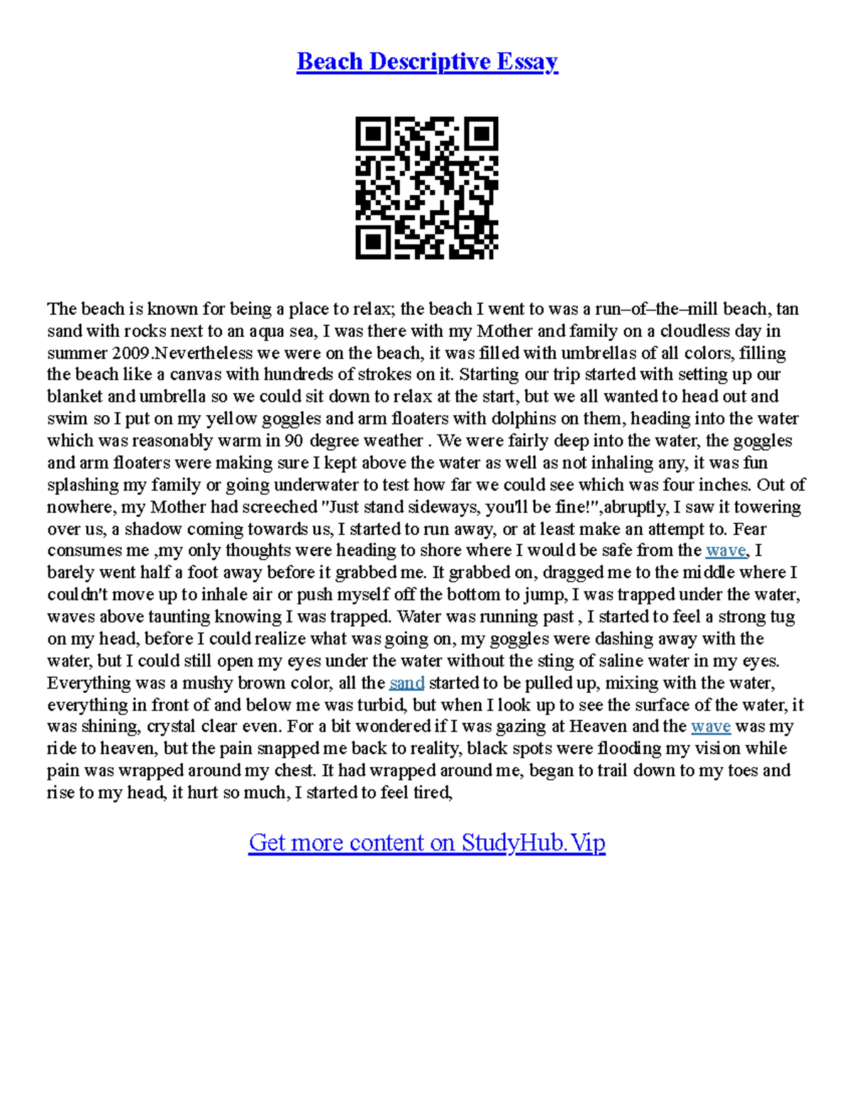 A Descriptive Essay On The Beach - Beach Descriptive Essay The beach is ...