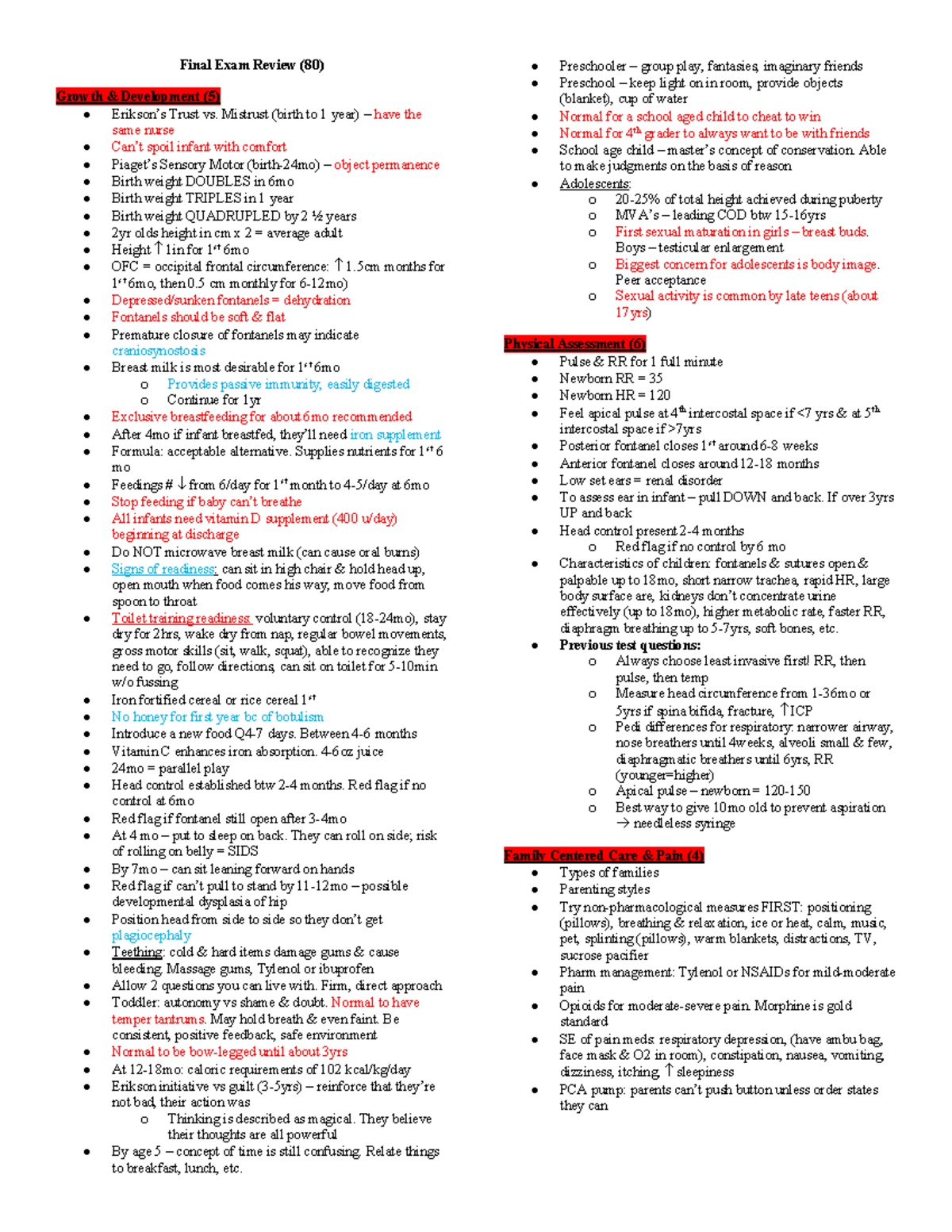 Pedi Final Exam Review - Final Exam Review (80) Growth & Development (5 ...