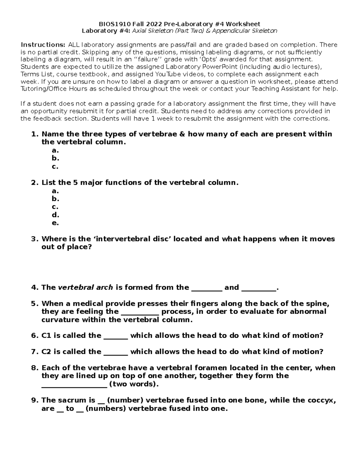 BIOS1910 Laboratory #4 Pre-Laboratory Worksheets (F22) - BIOS1910 Fall ...