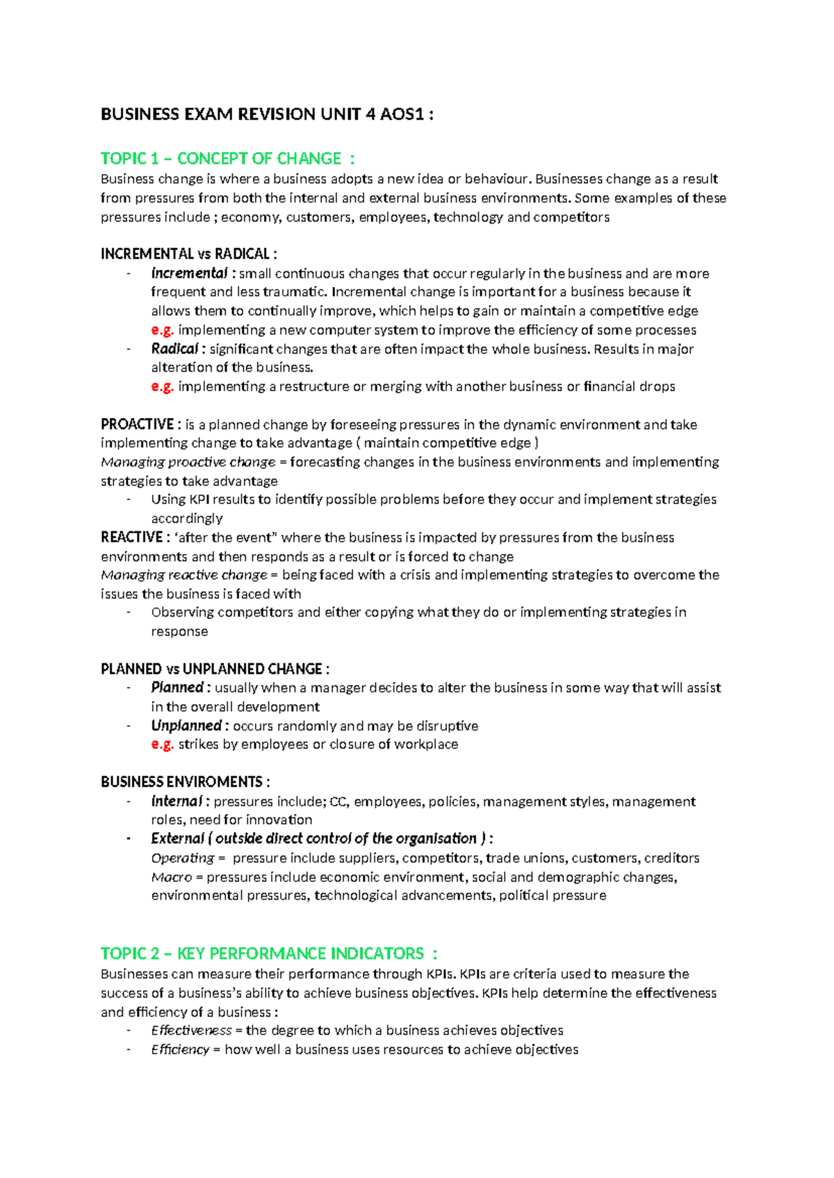 BM - UNIT 4 AOS1 - busman notes from 2022. - BUSINESS EXAM REVISION ...