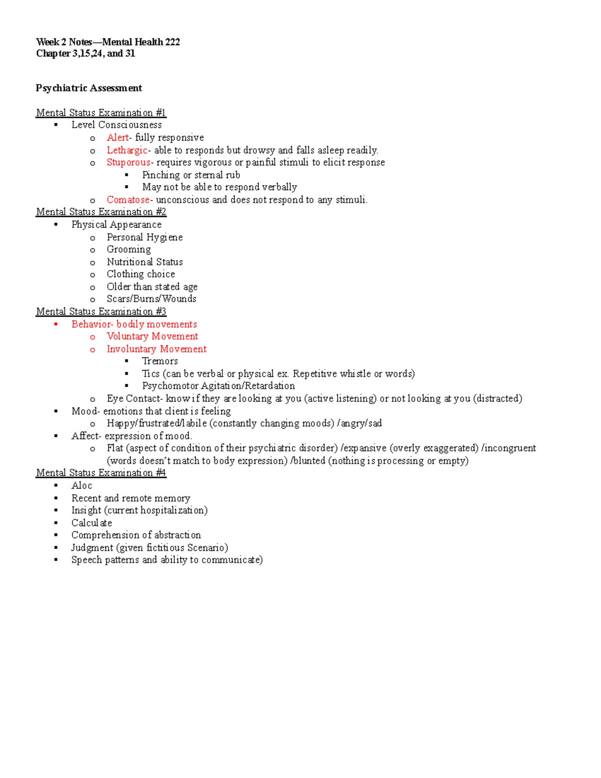 Week 2 Notes - Week 2 Notes—Mental Health 222 Chapter 3,15,24, and 31 ...
