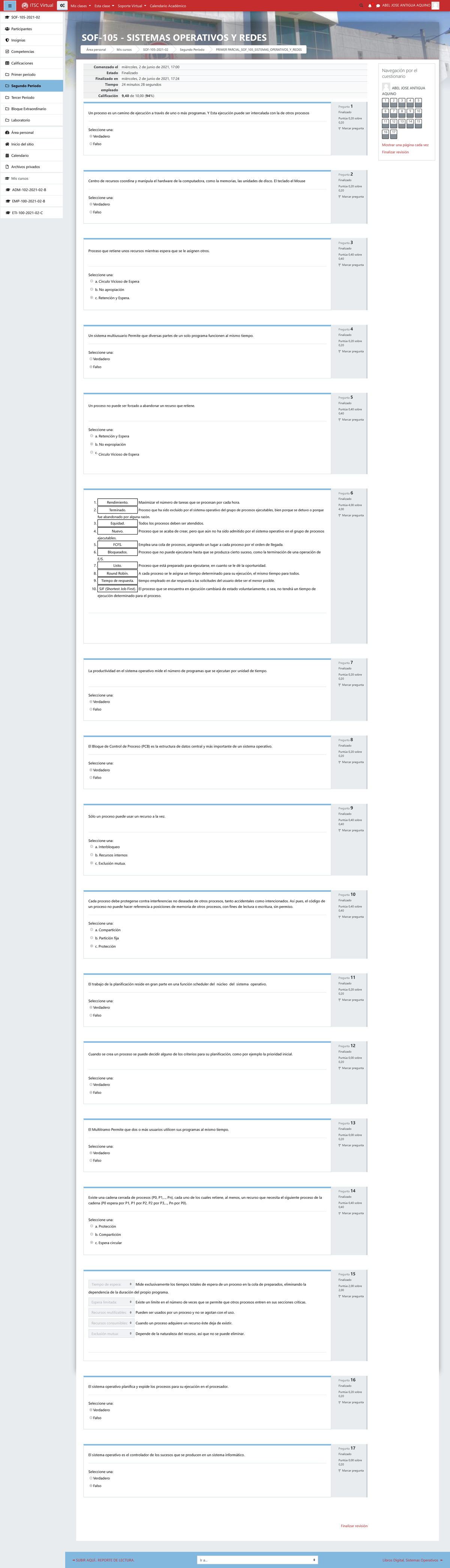 Primer Parcial SOF 105 Sistemas Operativos Y Redes Revisión del intento (1) - SOF-105 - SISTEMAS ...