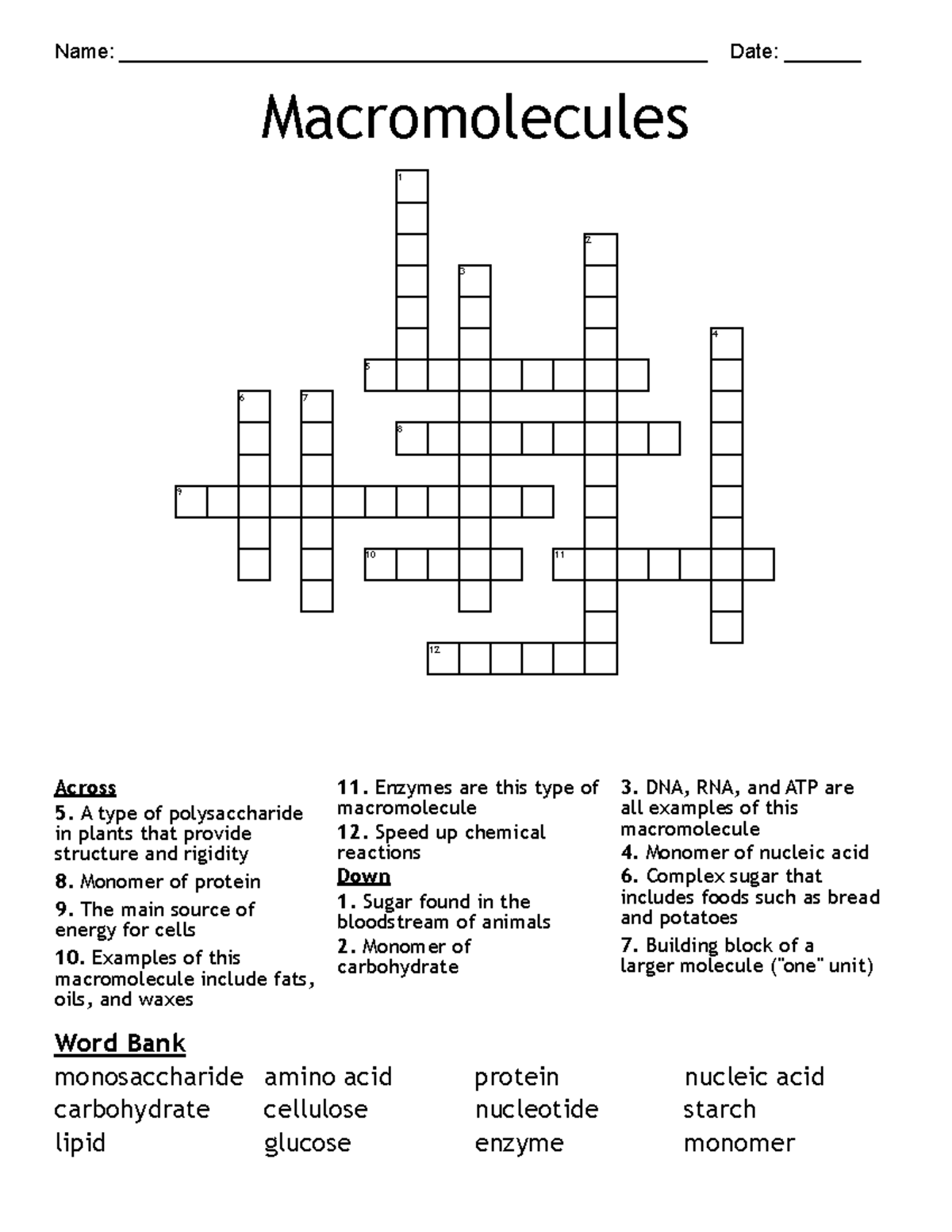 Macromolecules Crossword - Name ...