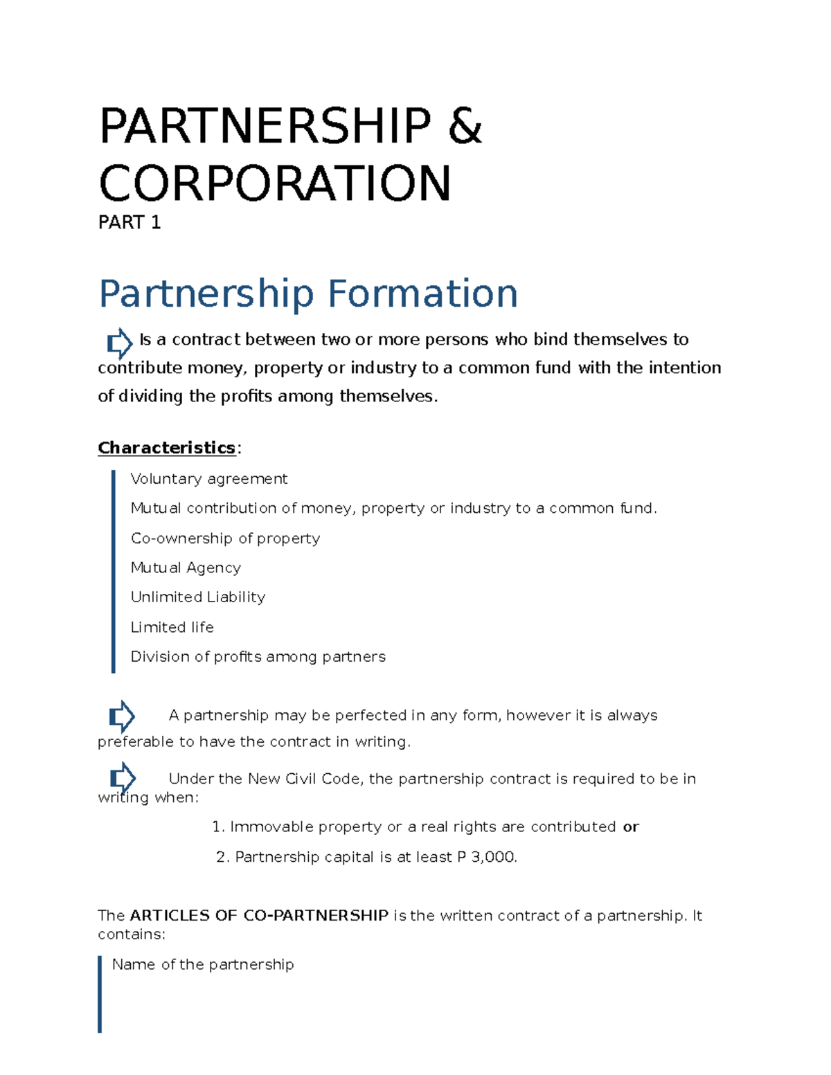 Fundamentals of Accounting- Partnership Formation- NOTES - PARTNERSHIP ...