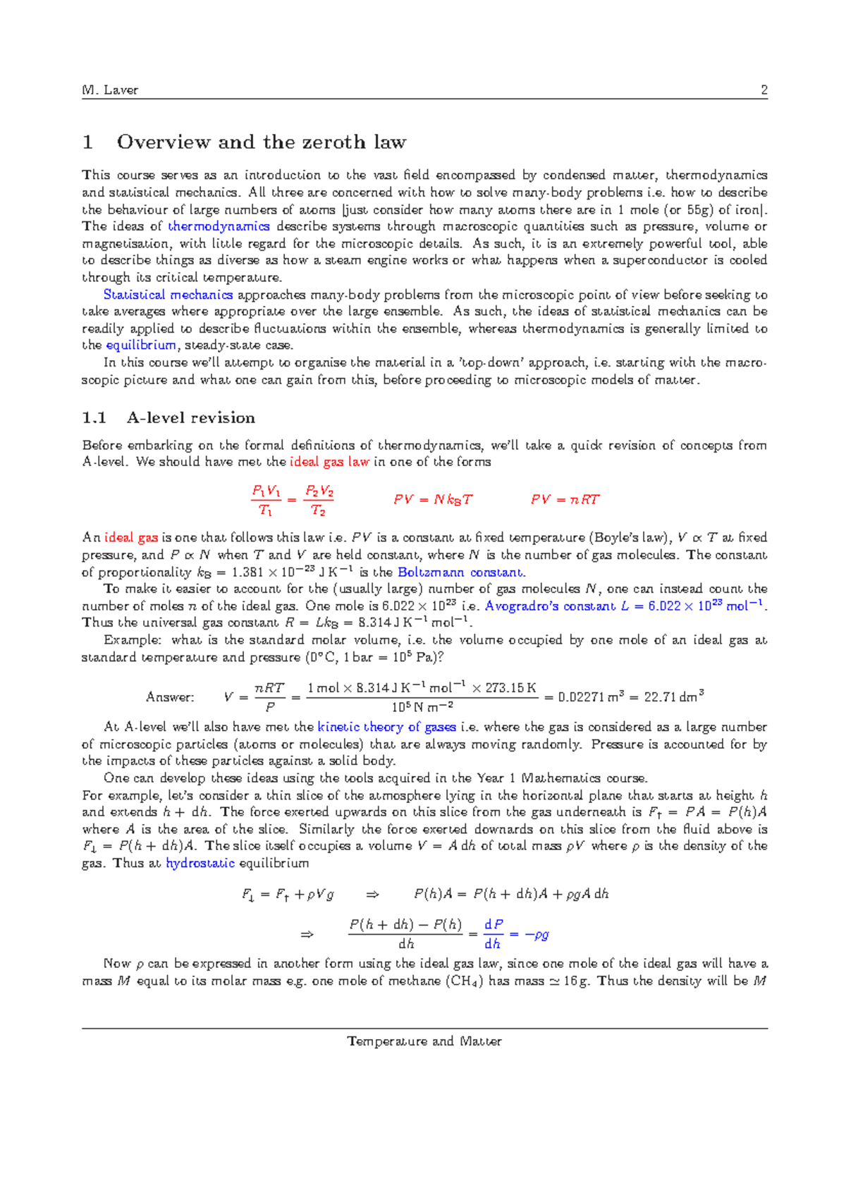 Electromagnetism and Temperature and Matter - Lecture notes - TMnotes01 ...