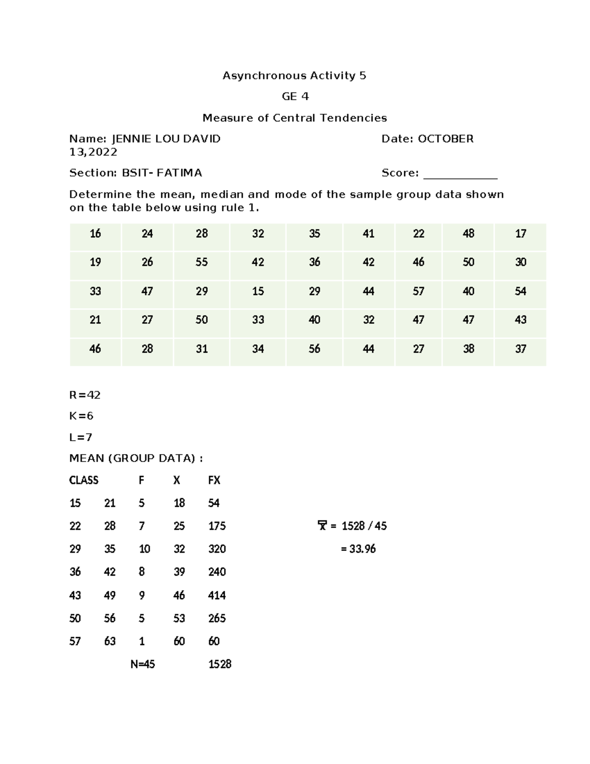 ELMS ACTIVITY 01 - Asynchronous Activity 5 GE 4 Measure of Central ...