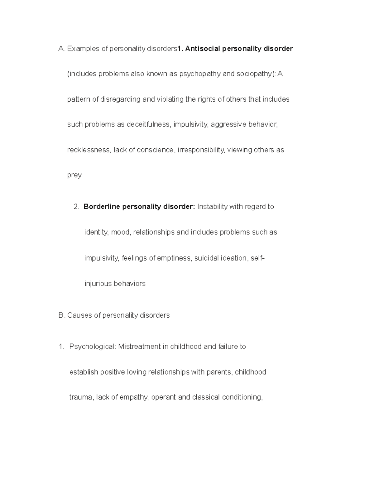 Examples of personality disorders 1 - A. Examples of personality ...