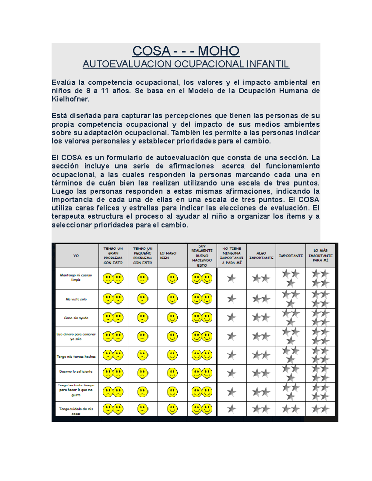 COSA MOHO - Pauta del MOHO - COSA - MOHO AUTOEVALUACION OCUPACIONAL ...