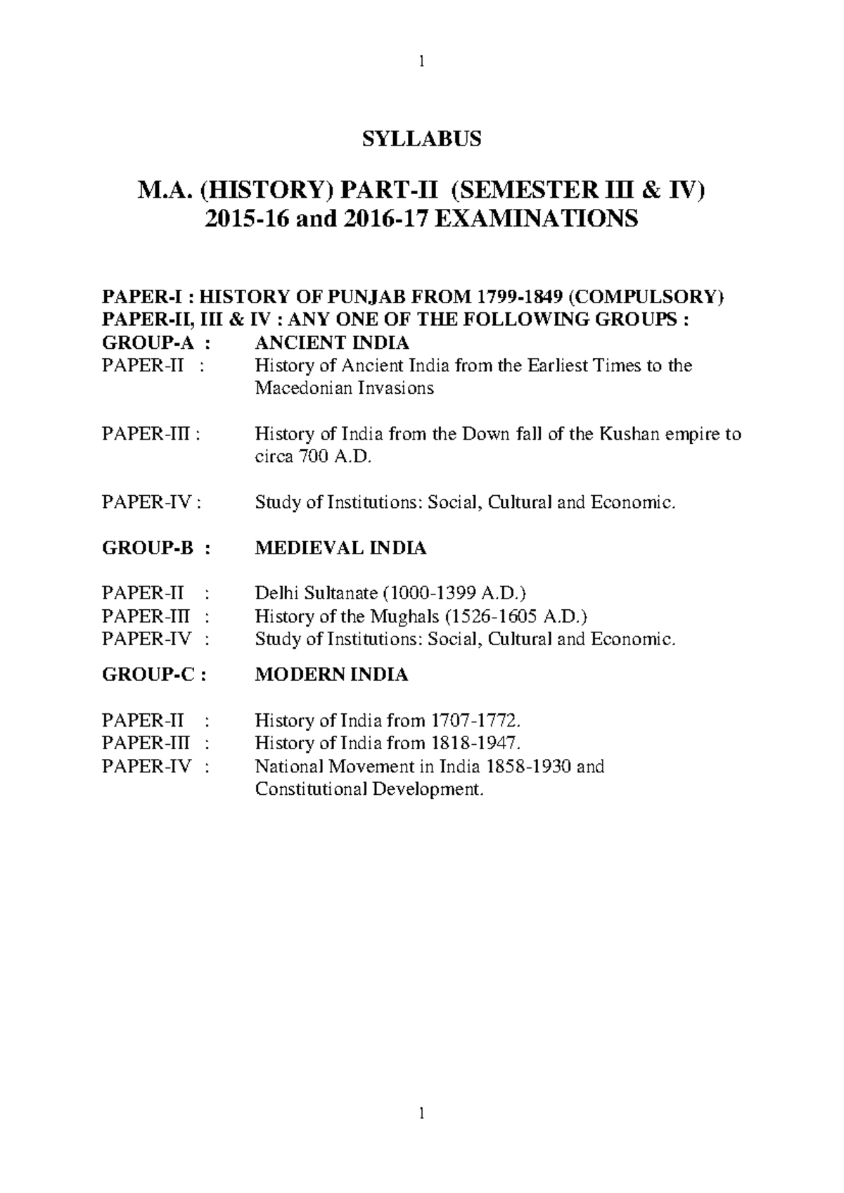 M.A.( History) PART-II ( Semester III & IV) - SYLLABUS M. (HISTORY ...