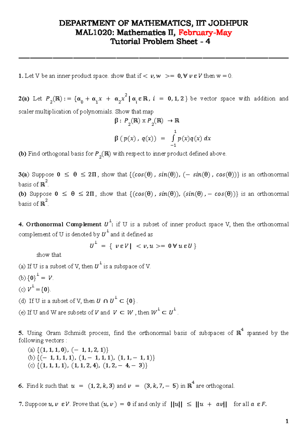 Tutorial Sheet 4 - solution - DEPARTMENT OF MATHEMATICS, IIT JODHPUR MAL1020: Mathematics II ...